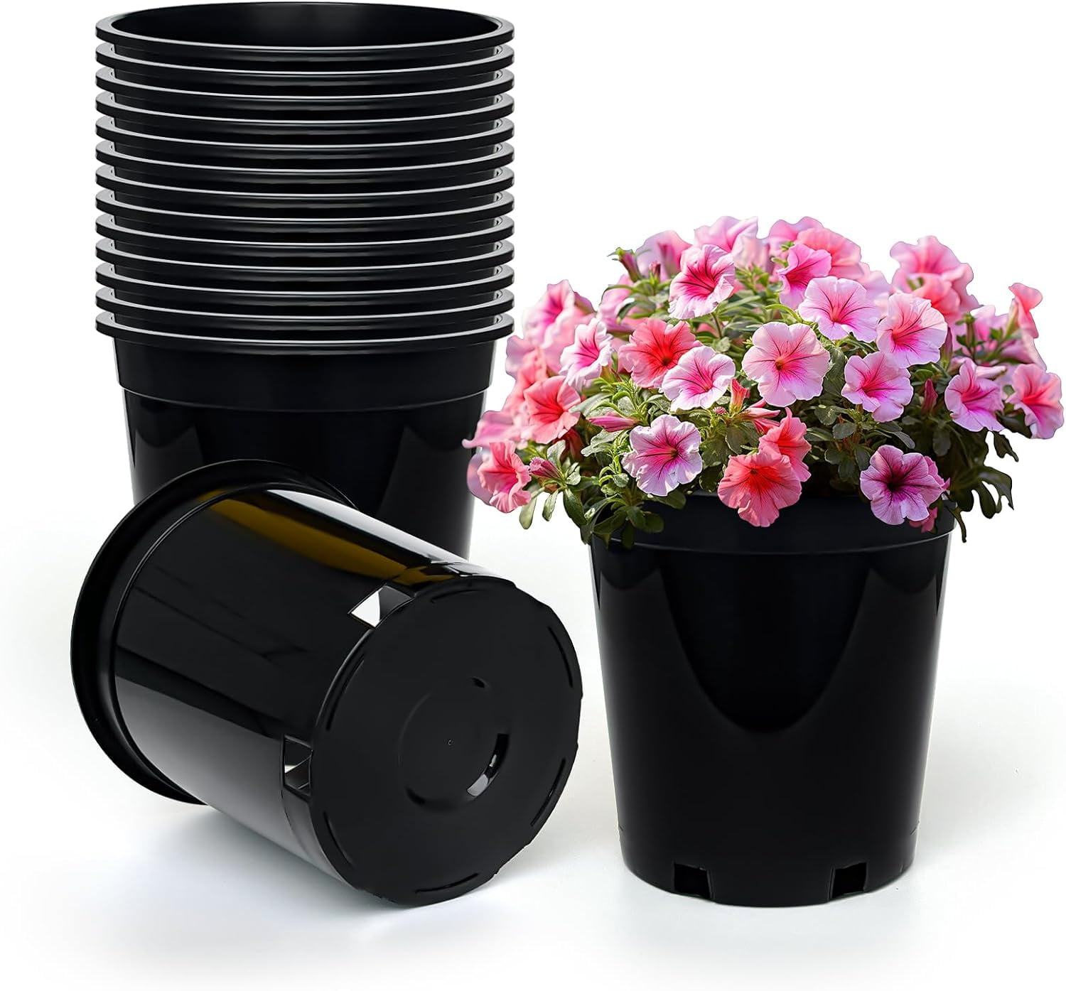 1.5 Gallon Plastic Nursery Pots, 7.5 Inch Round Plant Pots with ...