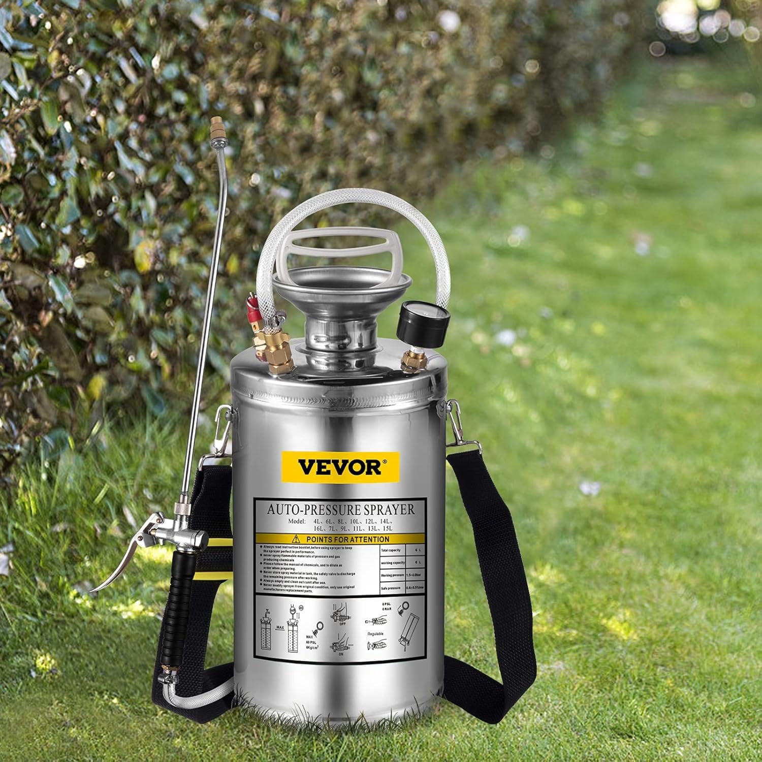 1.5 Gallon Stainless Steel Sprayer, 16" Wand&3.3FT Reinforced Hose ...
