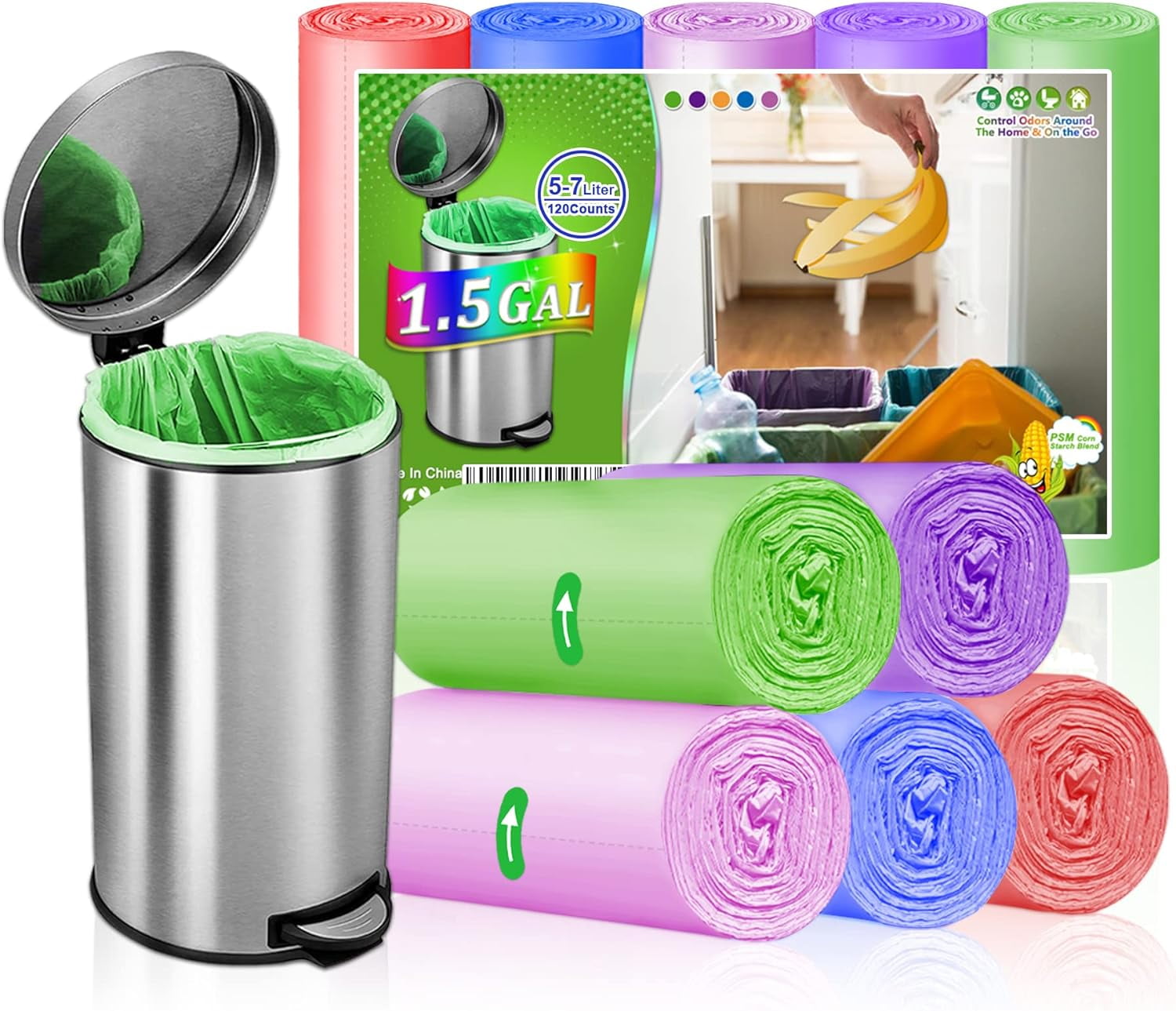 1.5 Gallon Trash Bags Small Bathroom Garbage Bags, Unscented ...
