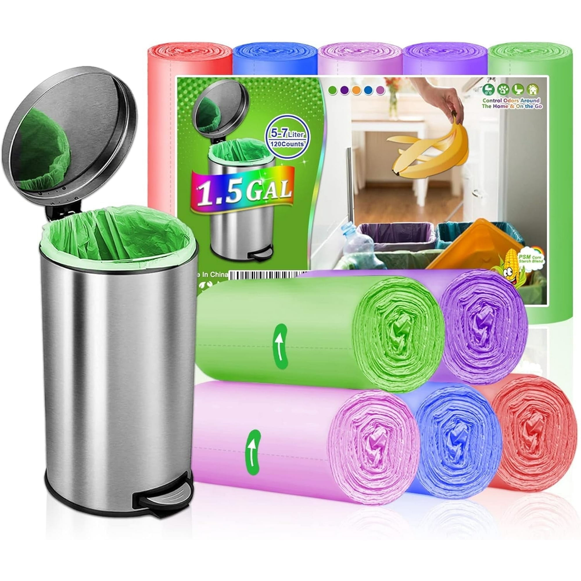 1.5 Gallon Trash Bags Small Bathroom Trash Bags, Sturdy Kitchen Trash ...