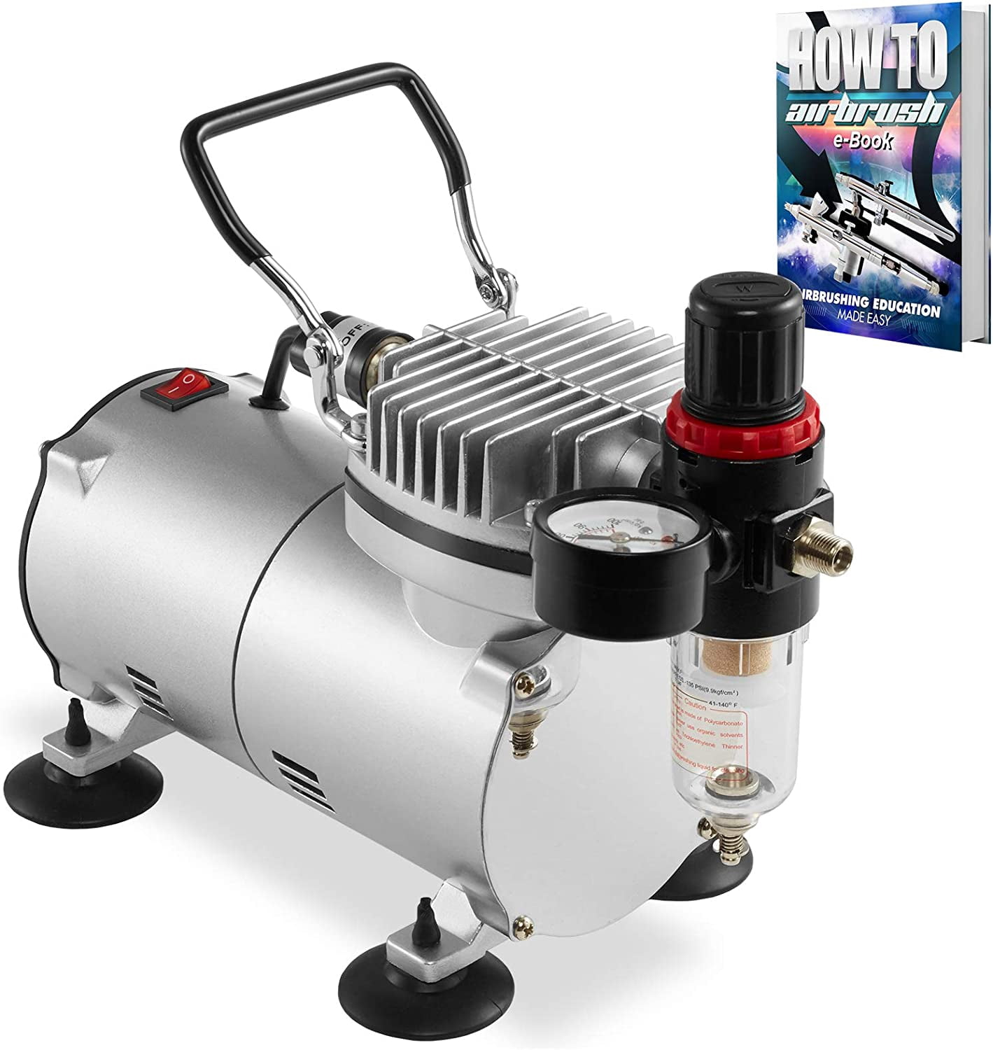 1/5 HP Airbrush Compressor with Regulator, Gauge and Water Trap - Quiet ...