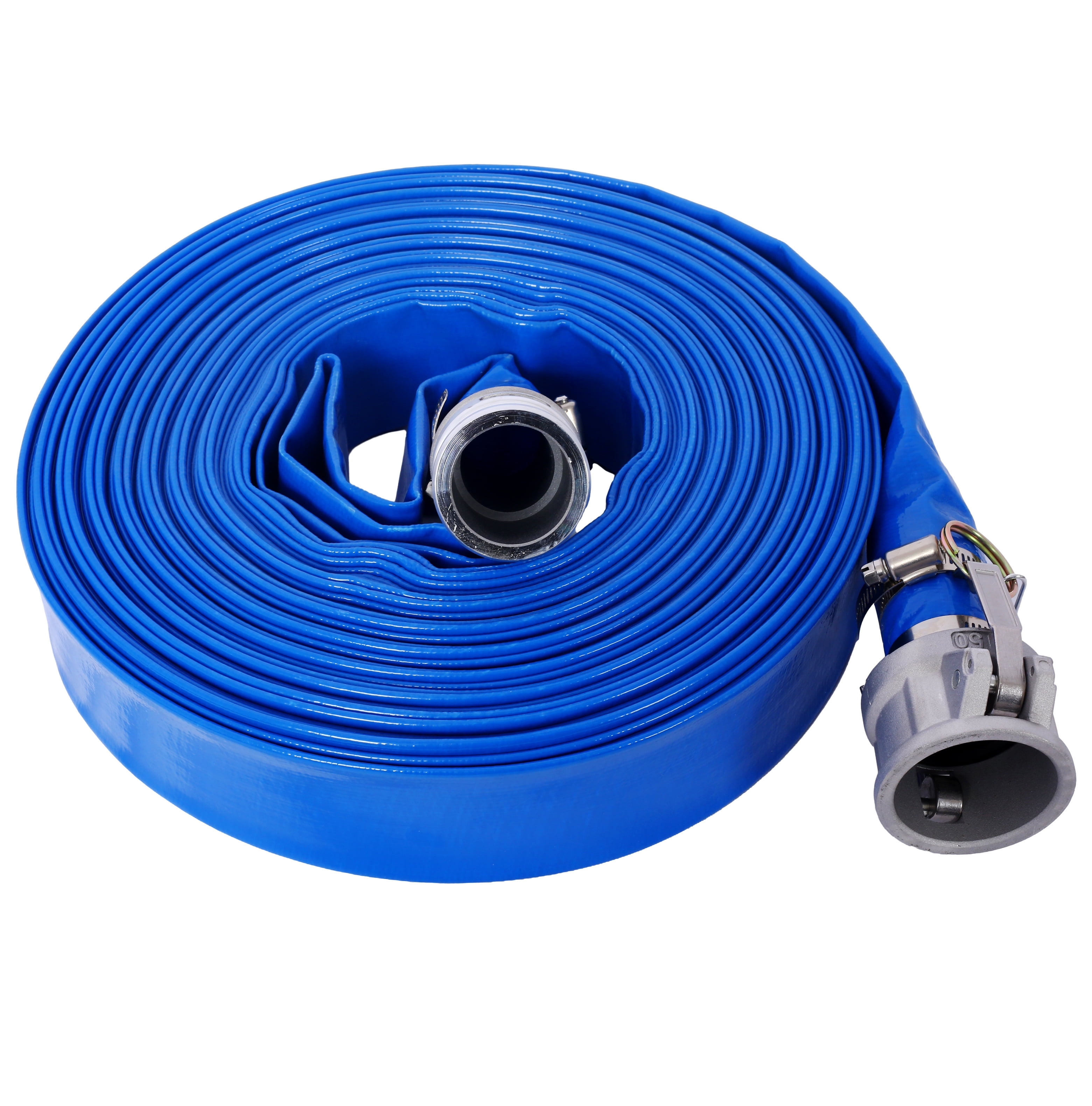 1.5" ID × 100 ft Pool Backwash Hose, Heavy Duty Reinforced Blue PVC Lay Flat Water Discharge ...
