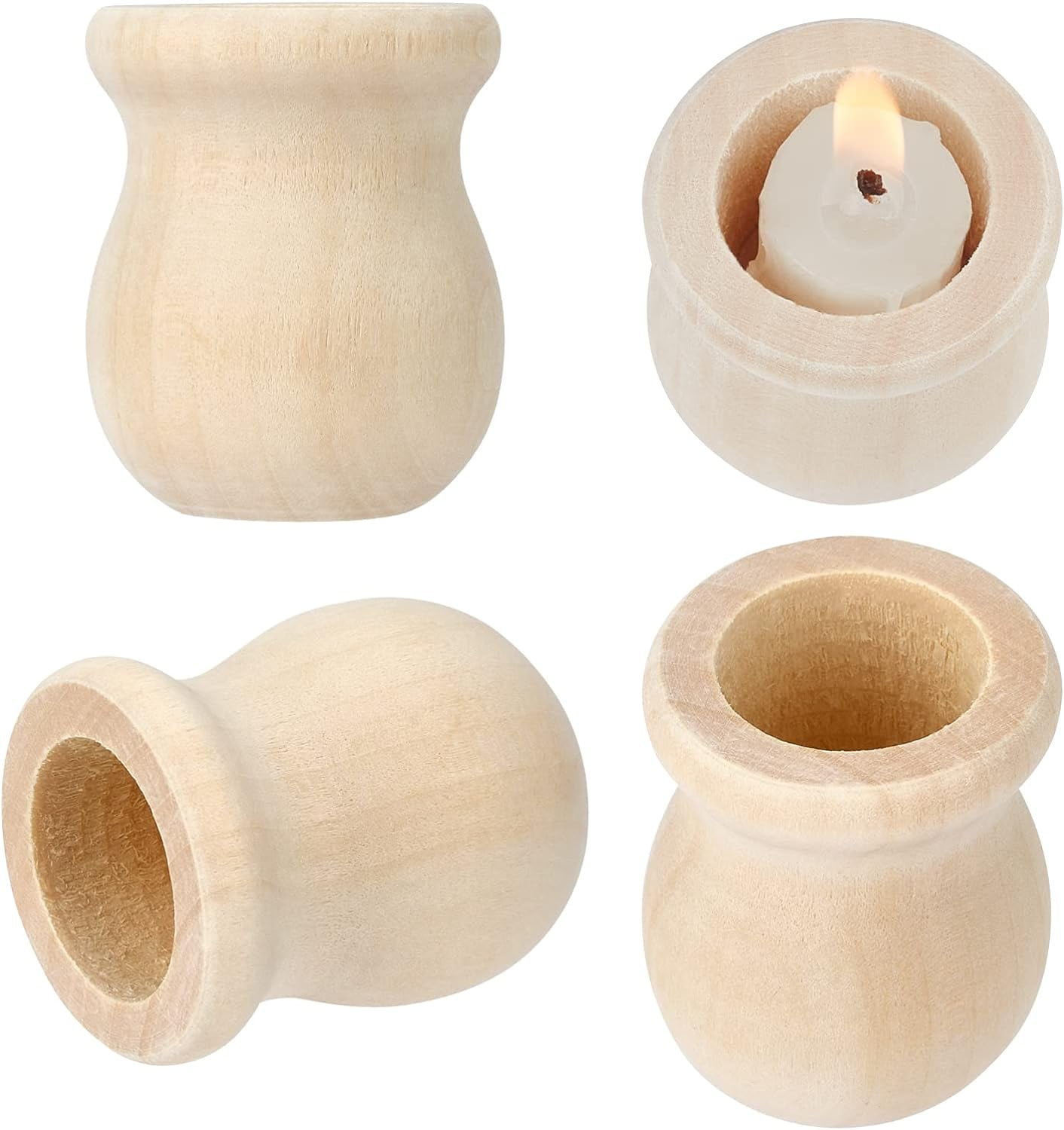1.5 Inch 10pcs Unfinished Wood Candle Cups Blank Candle Holders Wooden ...