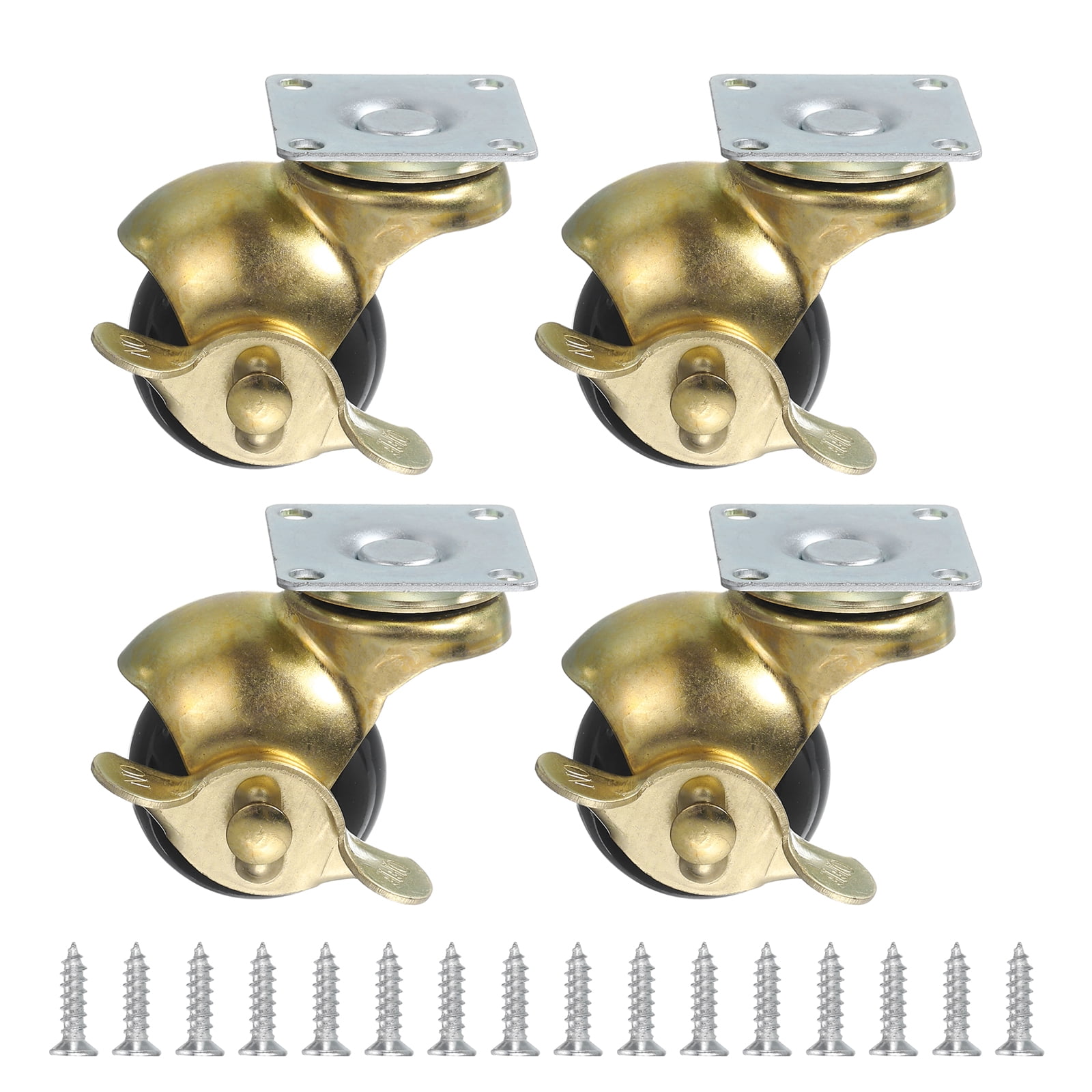 1.5 Inch Ball Caster Wheels with Brake, 4 Pack Furniture Casters, Gold ...