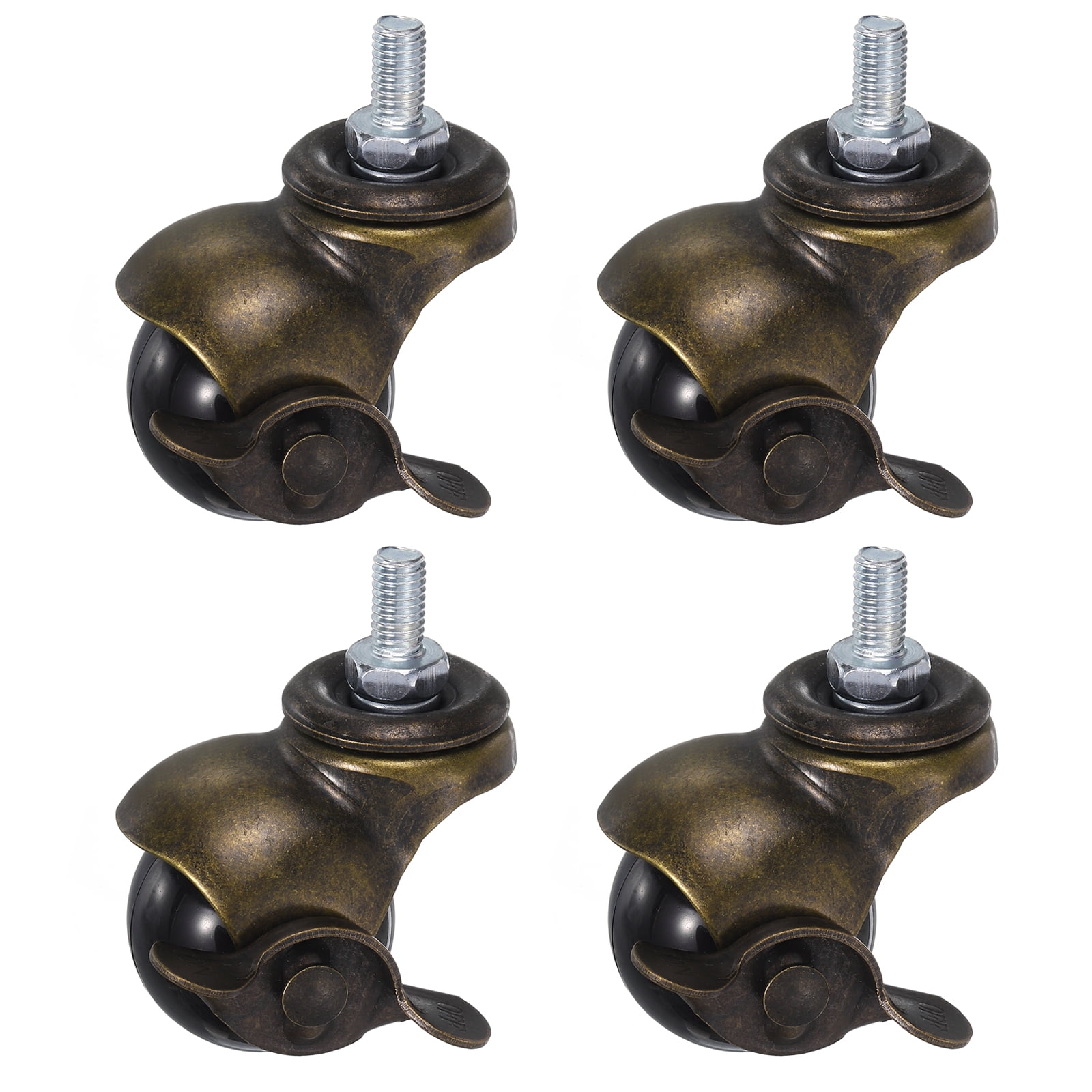 Uxcell 1.5 inch Ball Caster Wheels with Brake, 4 pack Threaded Stem ...