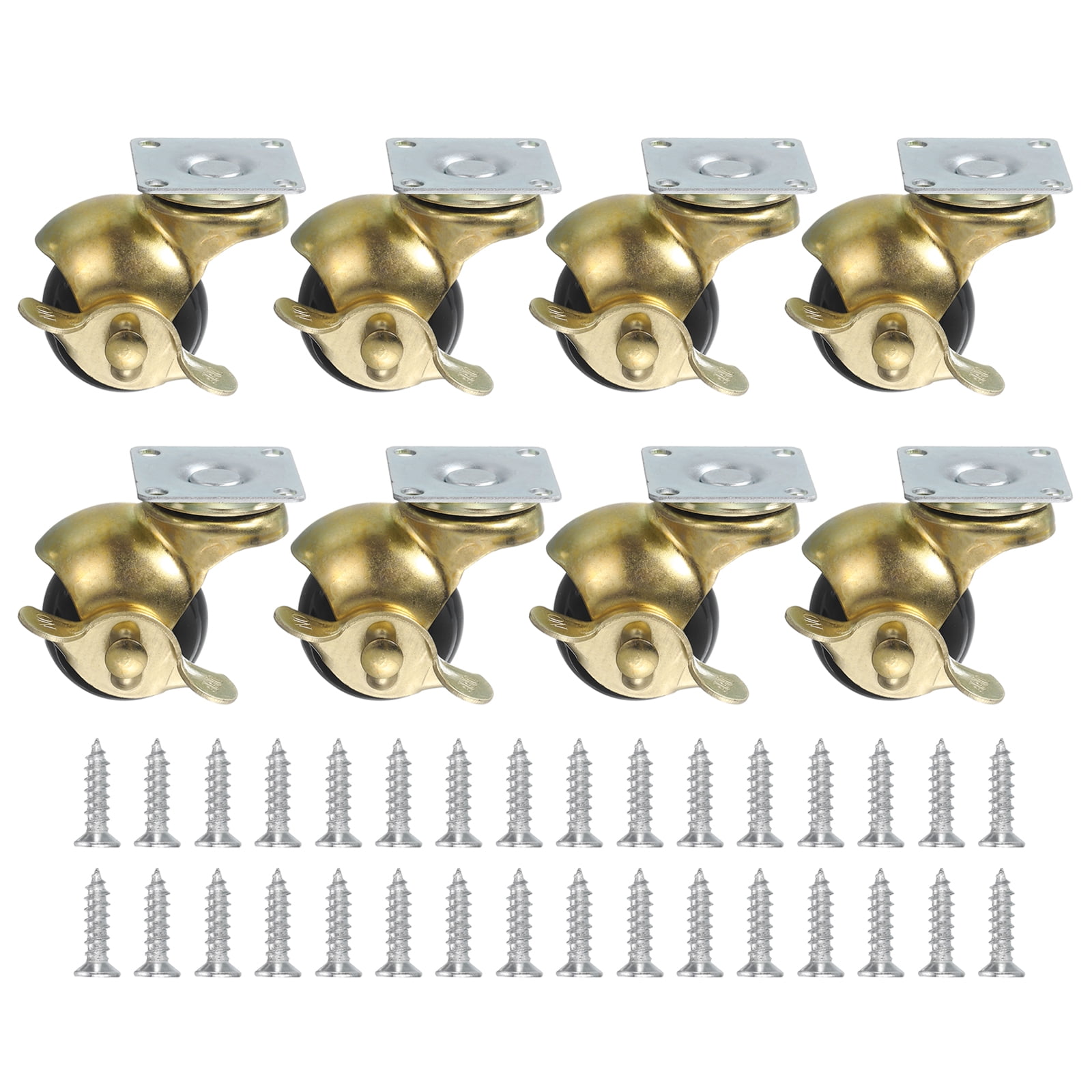 1.5 Inch Ball Caster Wheels with Brake, 8 Pack Furniture Casters, Gold ...