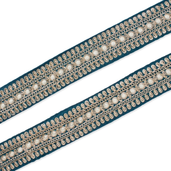 Metallic Woven Trim 1.5 in. Shiny Two Tone Medium Weight Floral Corded ...