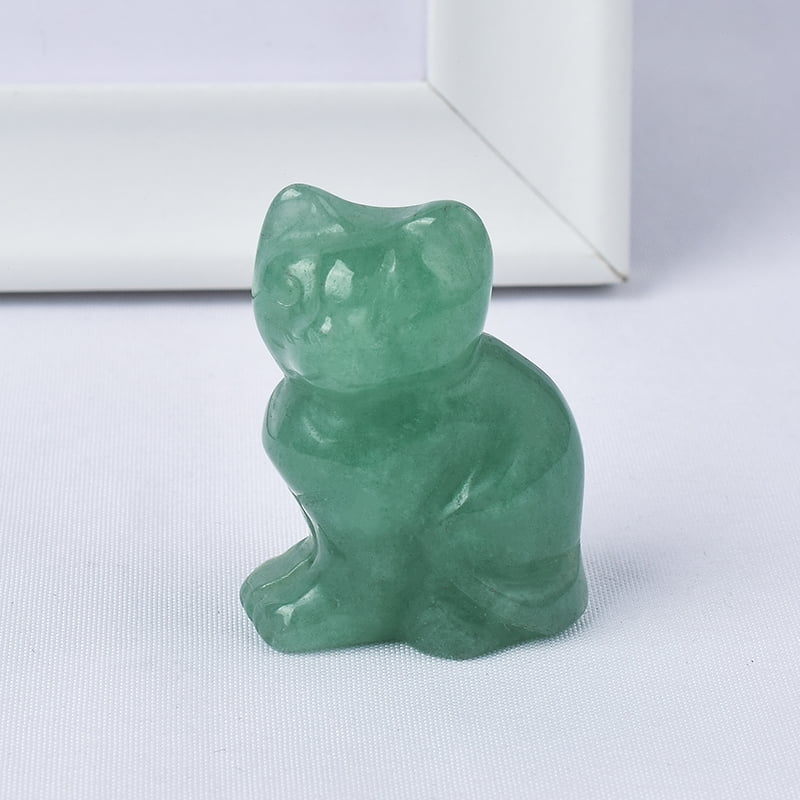 1.5 Inch Hand Carved Jade Cat Figurine Natural Aventurine Mini Healing ...