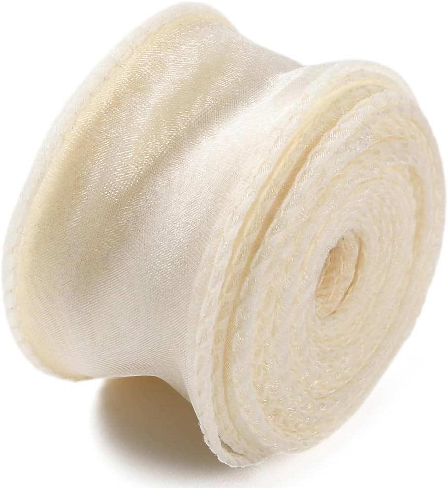 1.5 Inch Iridescent Organza Ribbon Beige Transparent Fishtail Wired ...