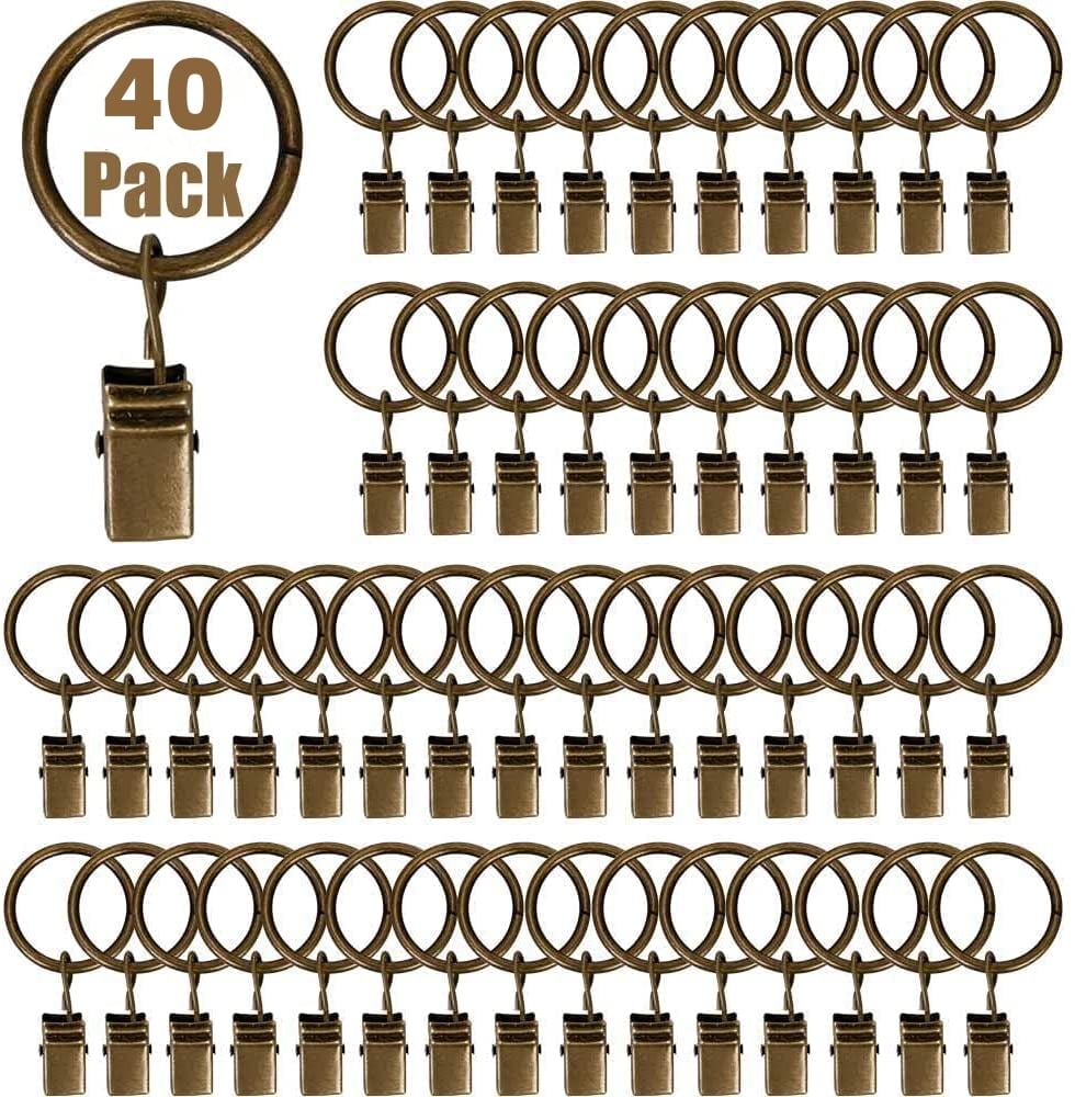 Rungopro 1.5 Inch Bronze Metal Curtain Rings with Clips, Set of 40 ...