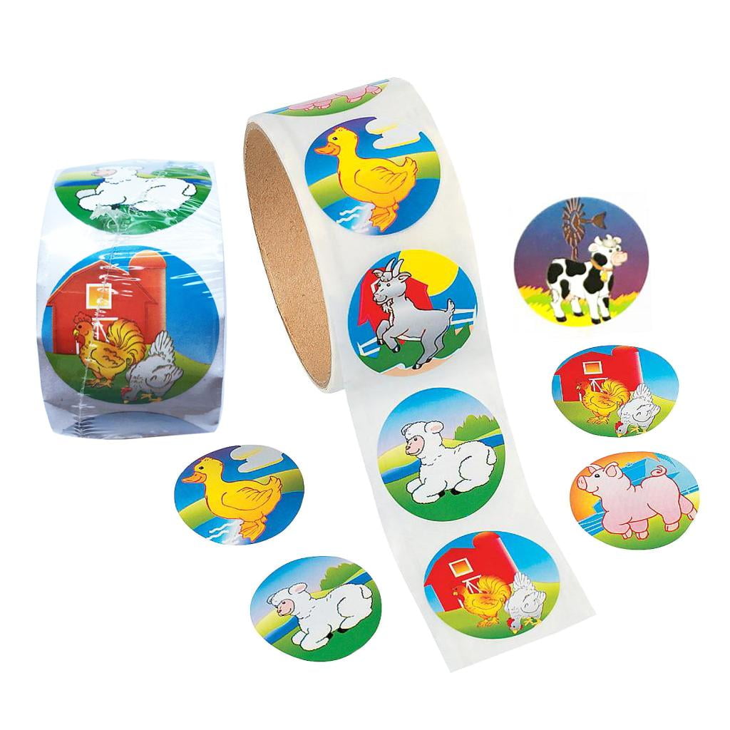 1.5 Inch Multicolored Farm Animal Stickers Roll, 2Pcs Kids' Reward ...