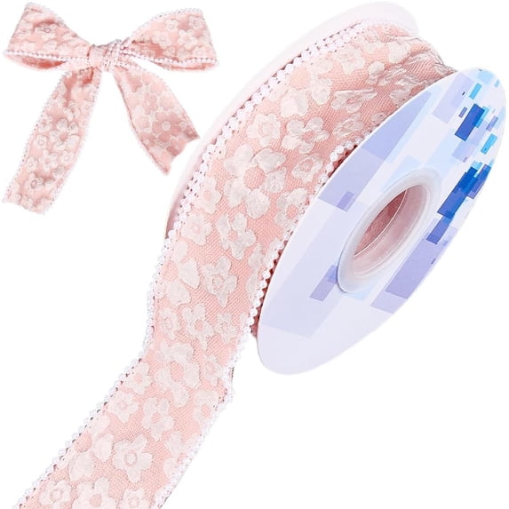 1.5 Inch Pink Spring Floral Ribbon with Pearls Fishtail 3D Flower ...