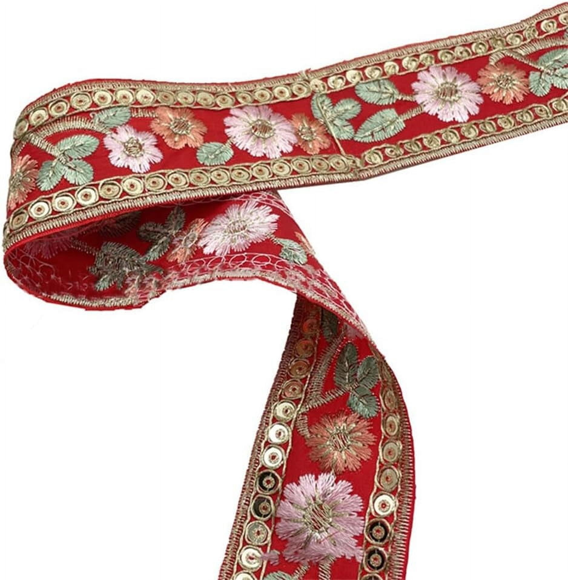 1.5 Inch Red Embroidered Woven Ribbon Trim Jacquard Ribbon 3D Flower ...