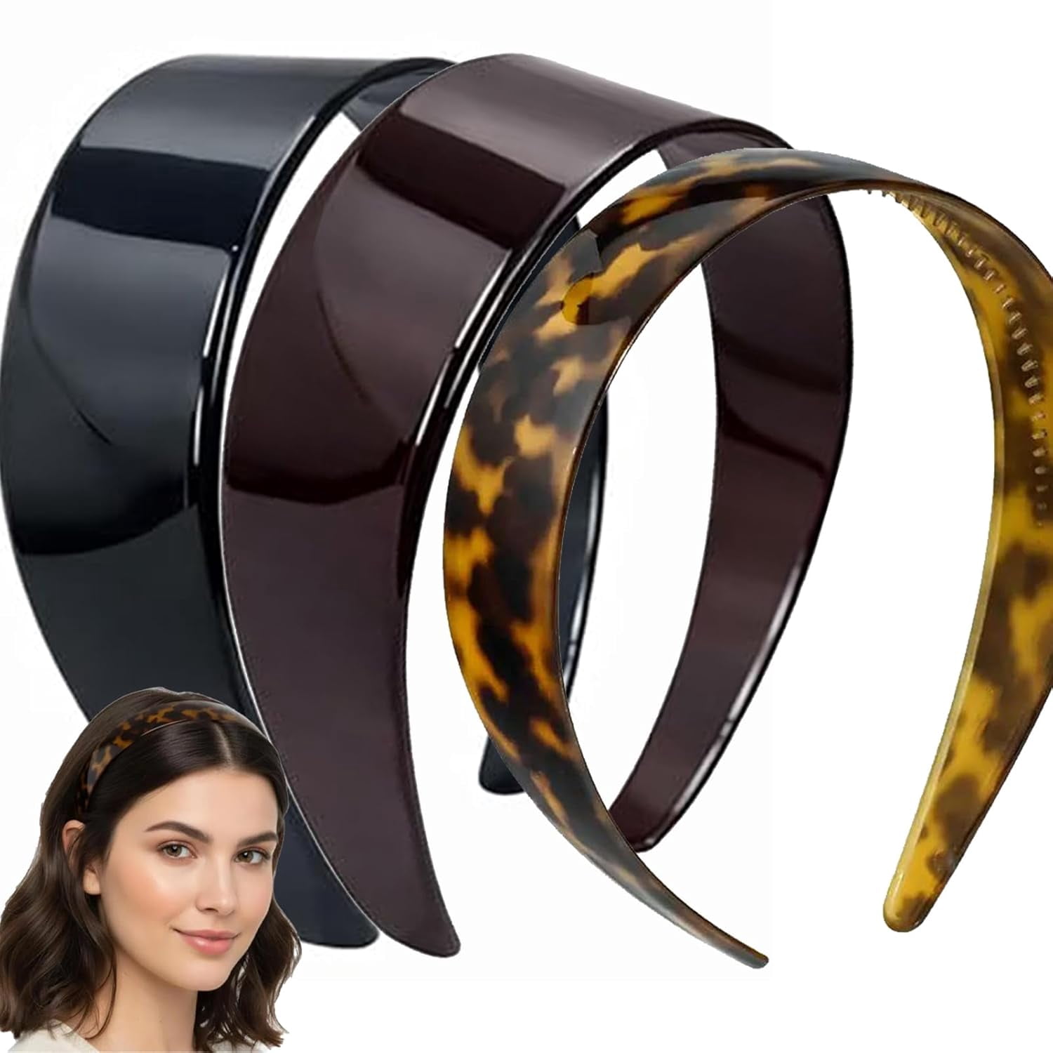 1.5 Inch Thick Tortoise Shell Headband with Teeth, Wide Non-Slip ...