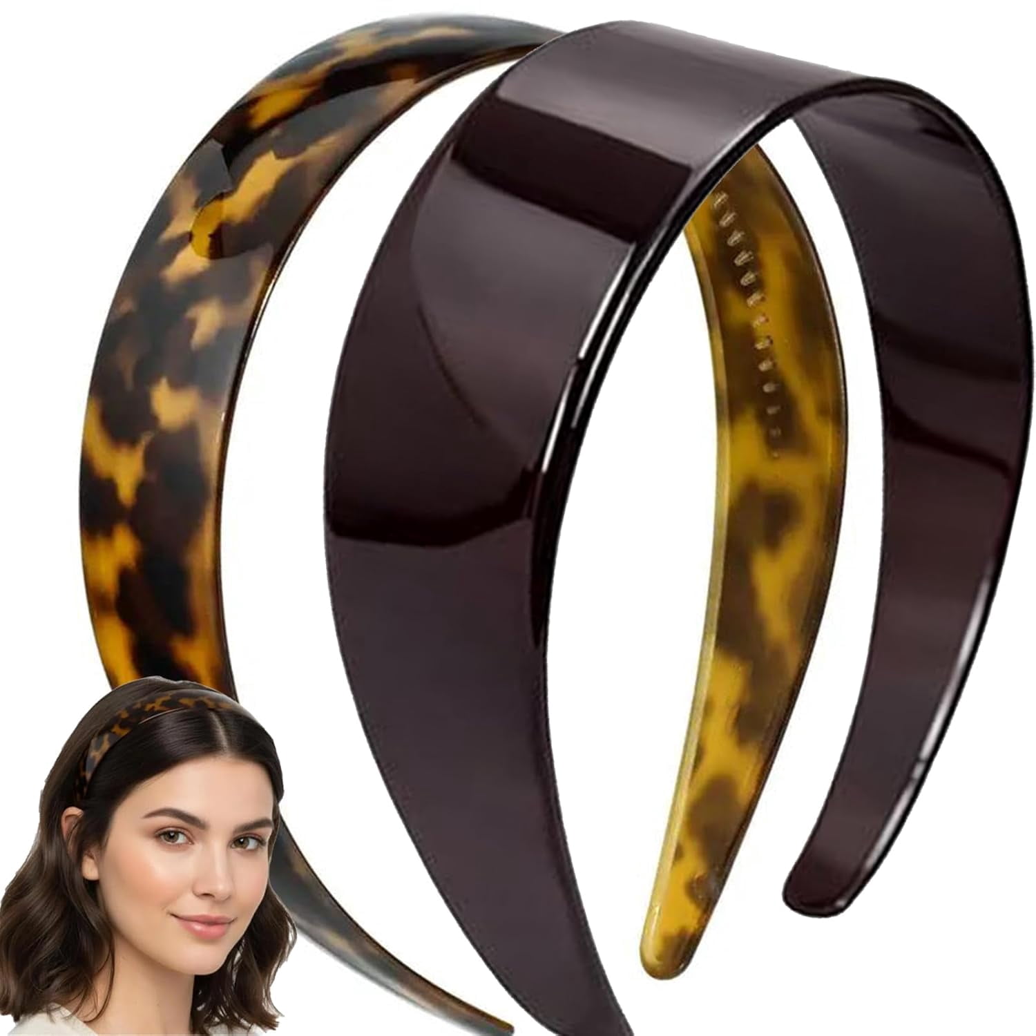 1.5 Inch Thick Tortoise Shell Headband with Teeth, Wide Non-Slip ...