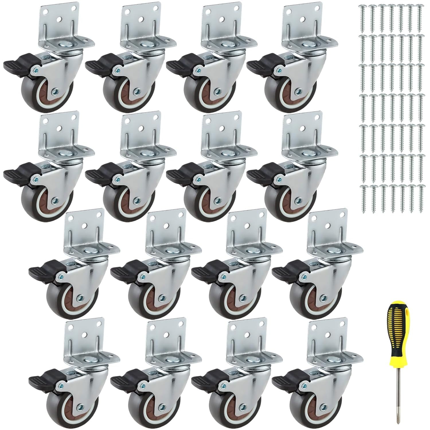 1.5 Inches Side Mount Caster Wheels Set of 16 L-Shaped Rubber Locking ...