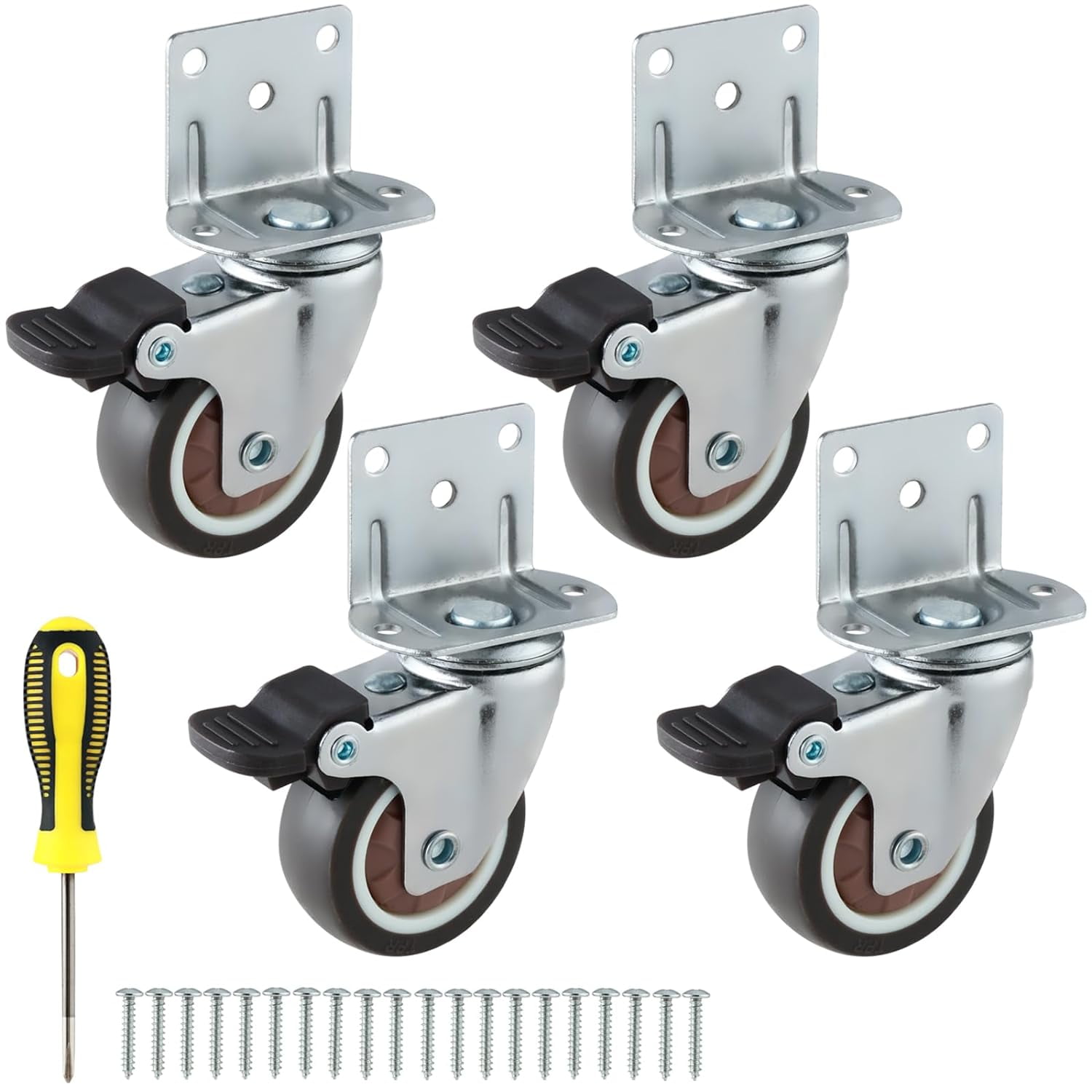 1.5 Inches Side Mount Caster Wheels Set of 4 L-Shaped Rubber Small ...