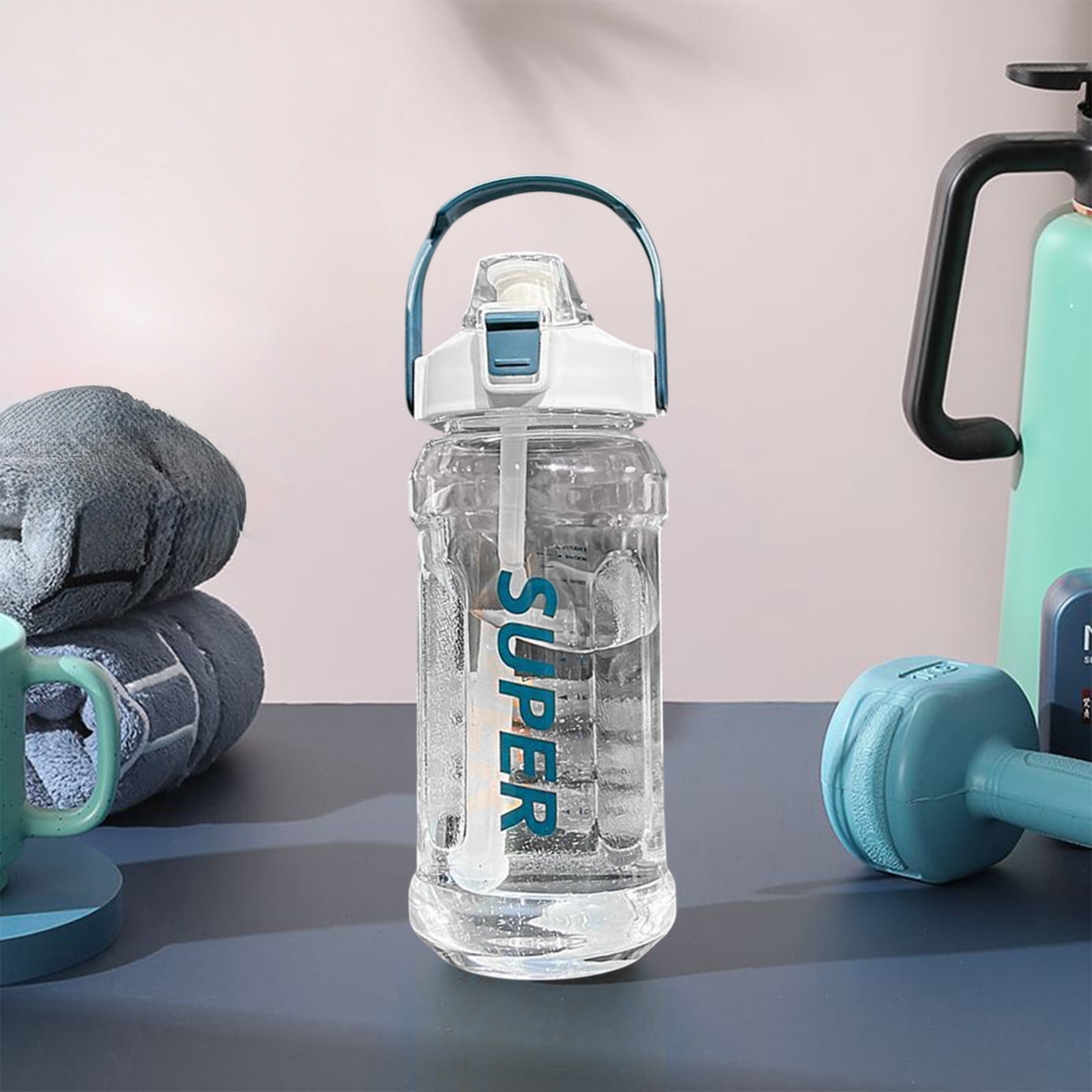 1.5 L Sports Water Bottle with Straw and Volume Marks, Portable Leak ...