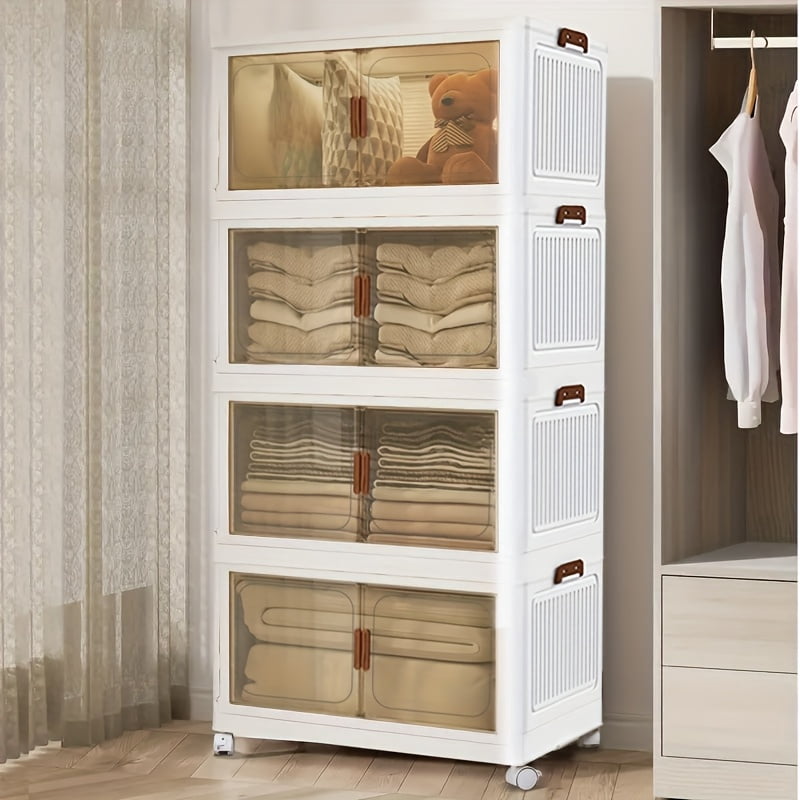 1‑5 Layer Foldable Storage Cabinet with Lid Wheels, Double Open Large ...