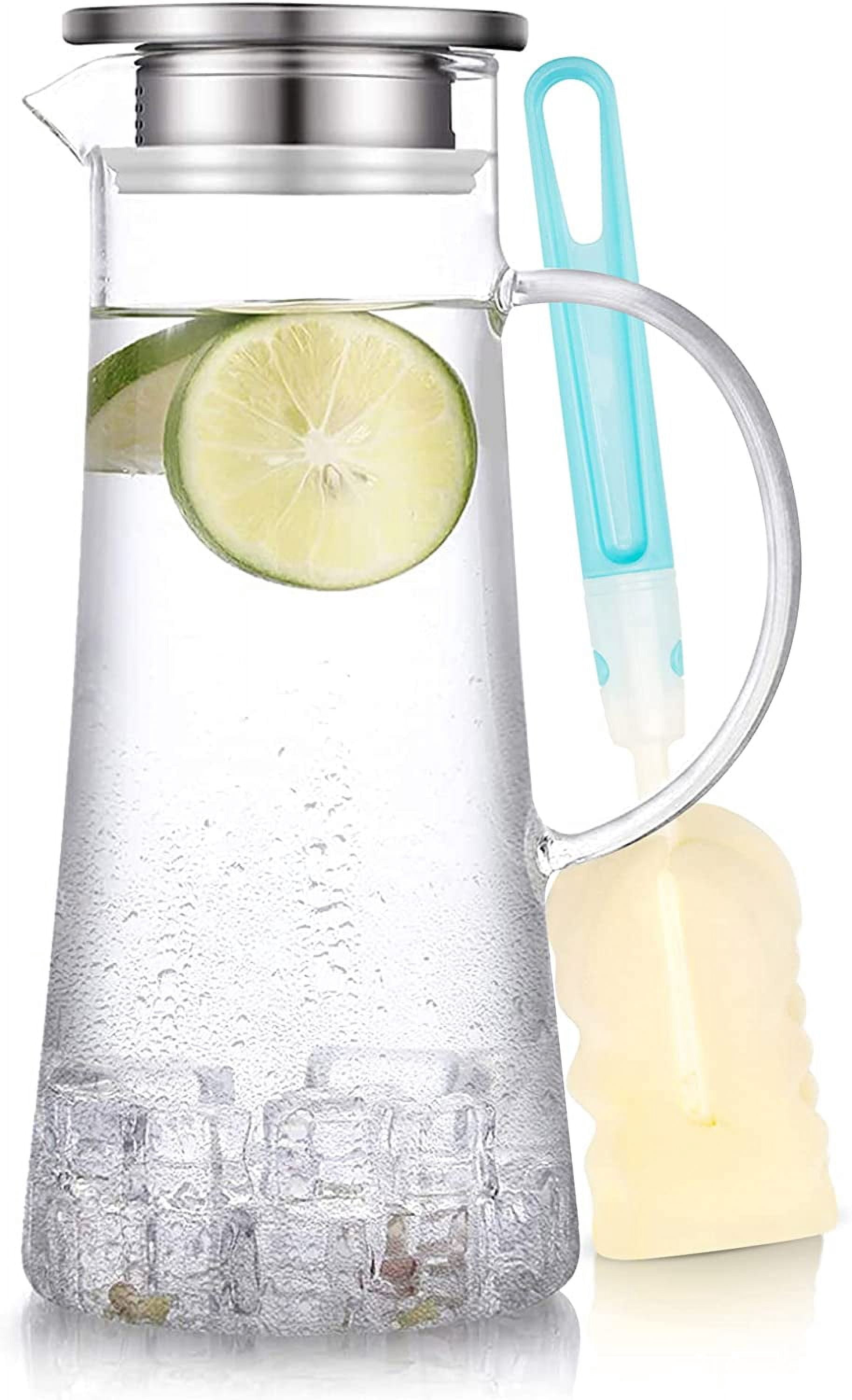 1.5 Liter 51oz Glass Pitcher with Lid, Easy Clean Heat Resistant Glass ...