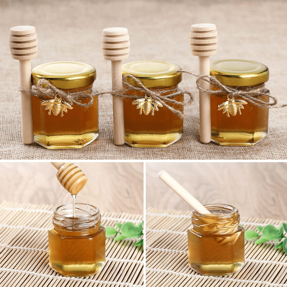 1.5 Oz Hexagon Mini Glass Honey Jars -30Pack Honey Jars With Wood Dipper, Gold Lid, Bee Pendants ...