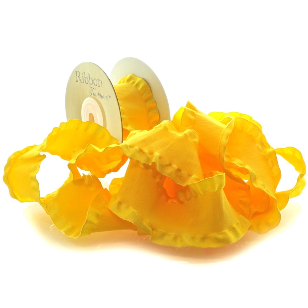 1.5" Satin Double Ruffle Ribbon 645 Yellow 3 Yard - Walmart.com