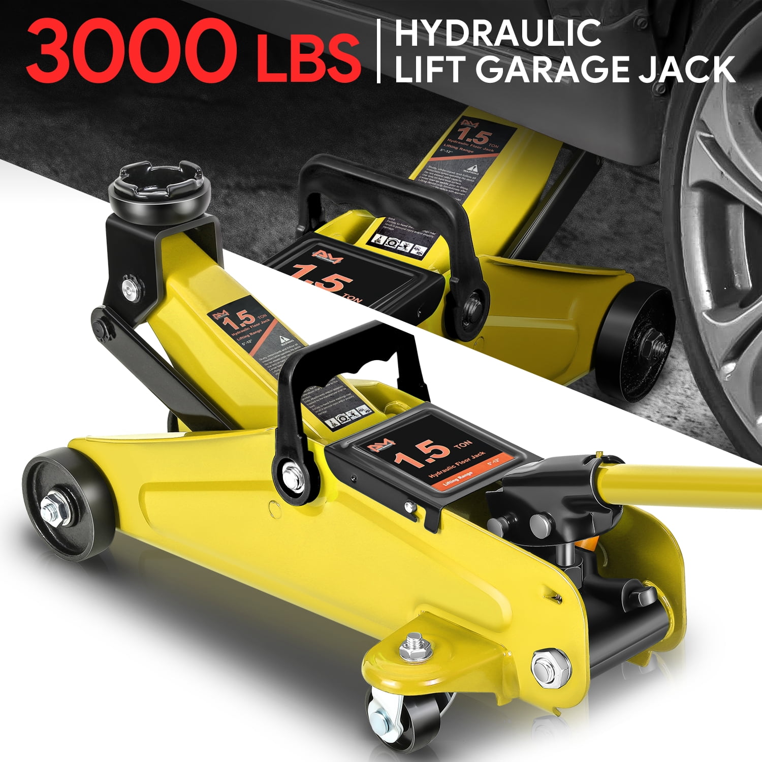 1.5 Ton Low Profile Steel Hydraulic Trolley Service Floor Car Lift Jack ...