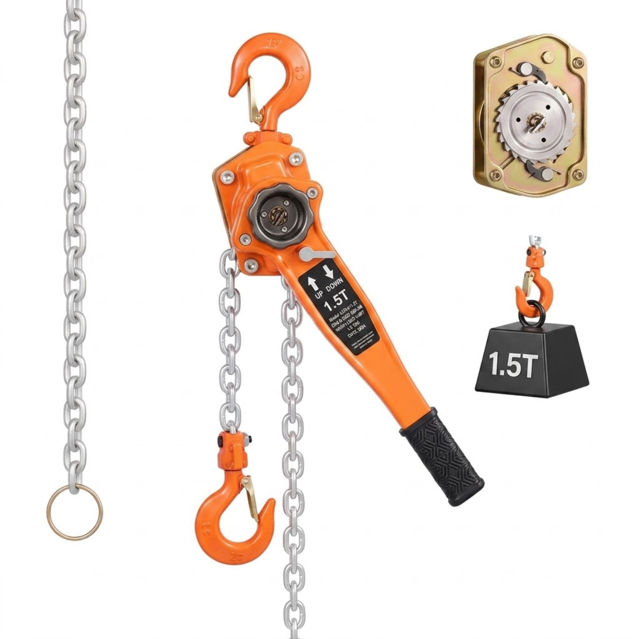 1.5 Ton Manual Lever Chain Hoist, 3300 lbs Capacity Heavy Duty Come ...