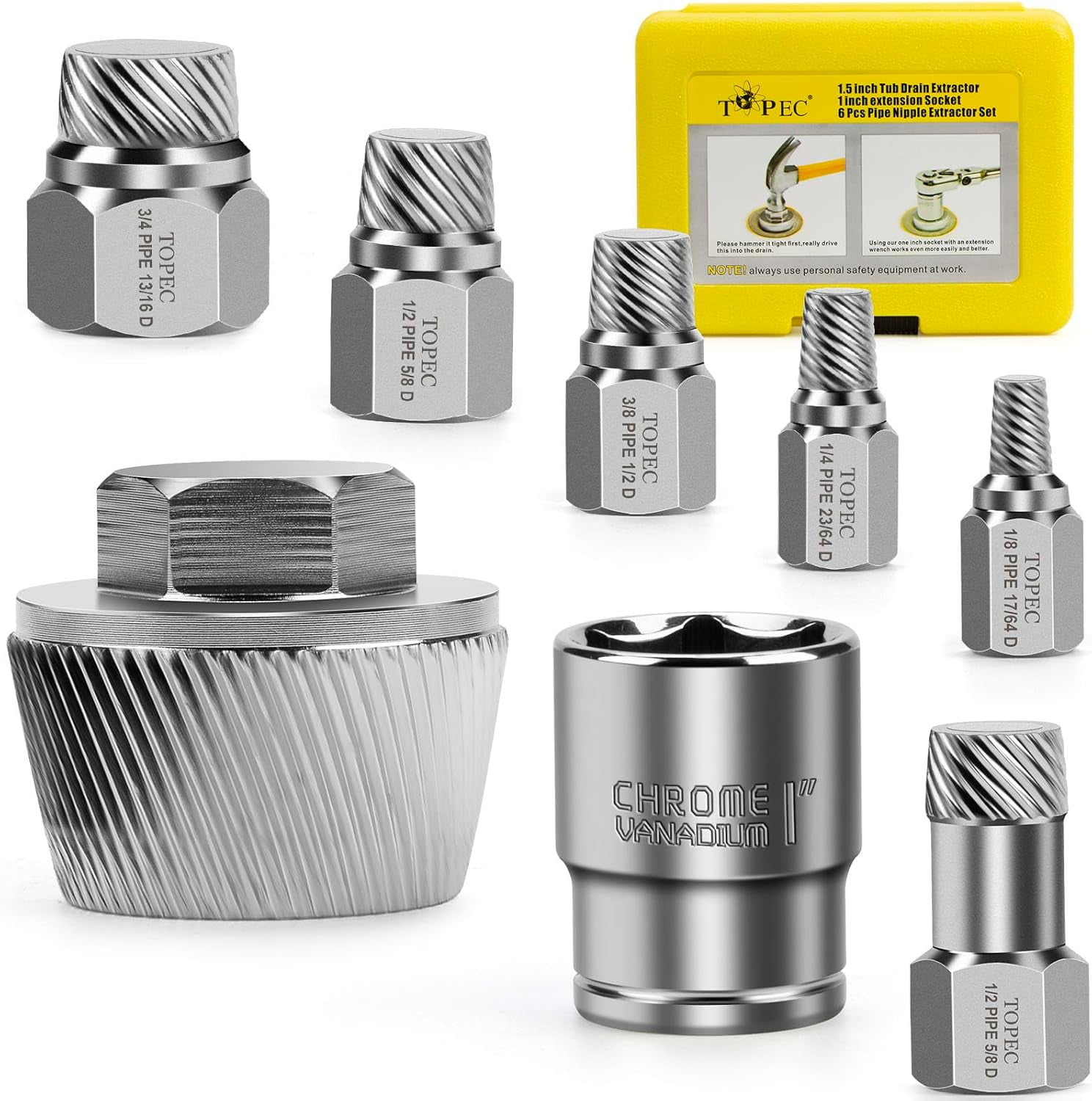 1.5'' Tub Drain Extractor, 8PCS Pipe Nipple Extractor Set with 1-inch ...