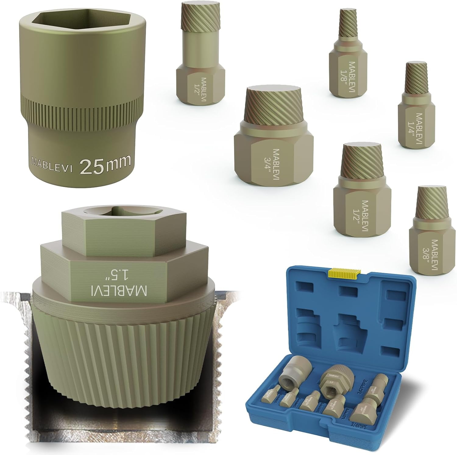 1.5" Tub Drain Extractor, 8PCS Pipe Nipple Extractors Set with 1-inch ...