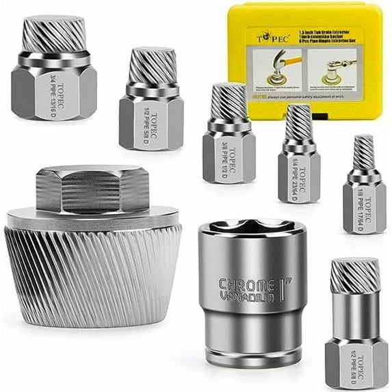 1.5'' Tub Drain Extractor, 8PCS Pipe Nipple Set with 1-inch Socket ...