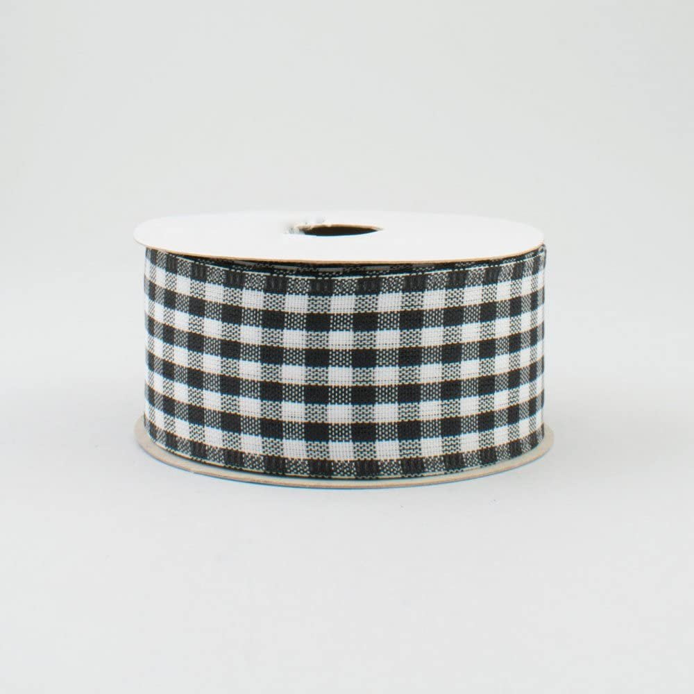 1.5" Wide Gingham Check Wired Ribbon Black & White 10 Yards - Walmart.com