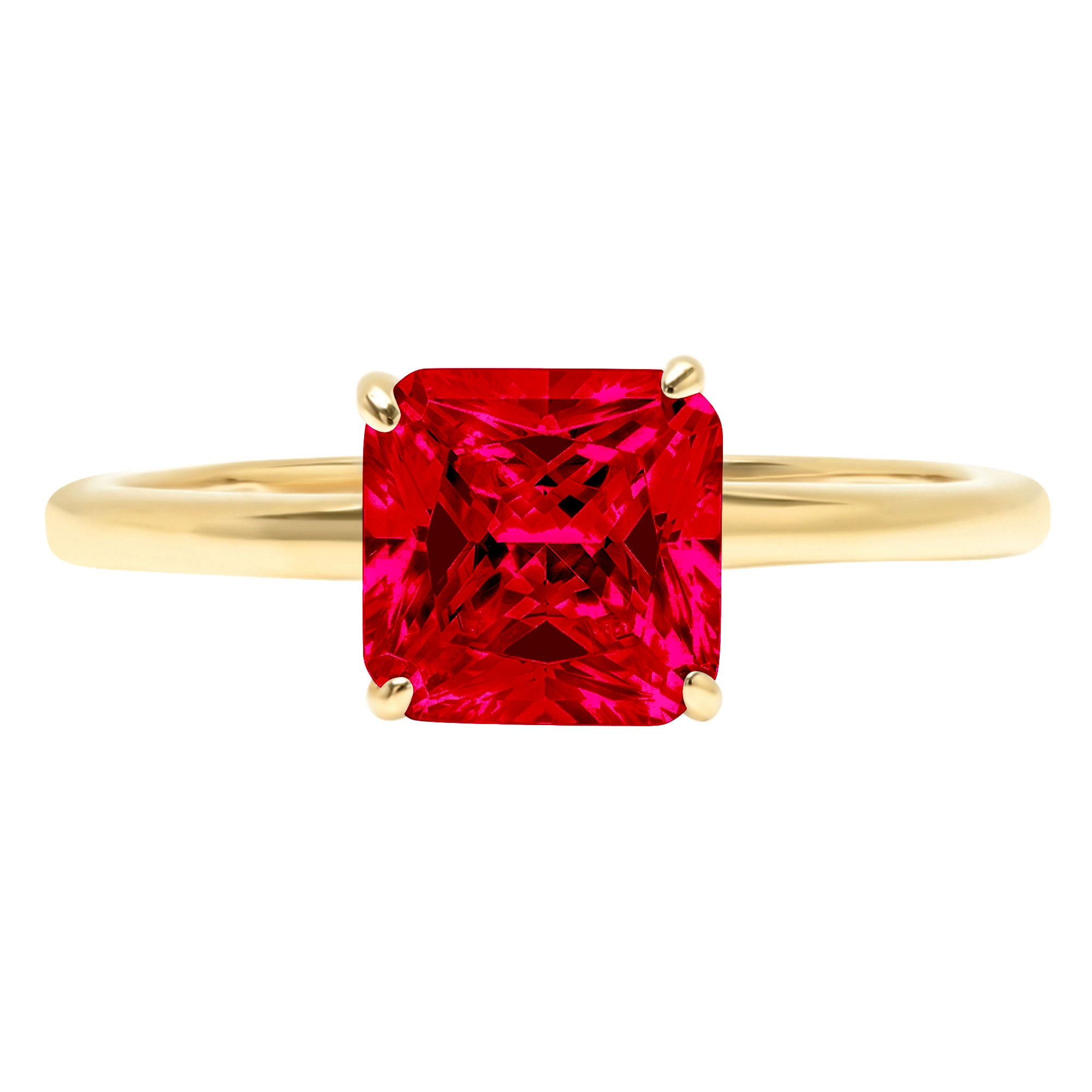 1.5 ct Asscher Cut Simulated Ruby Solitaire 18K Yellow Gold Womens ...