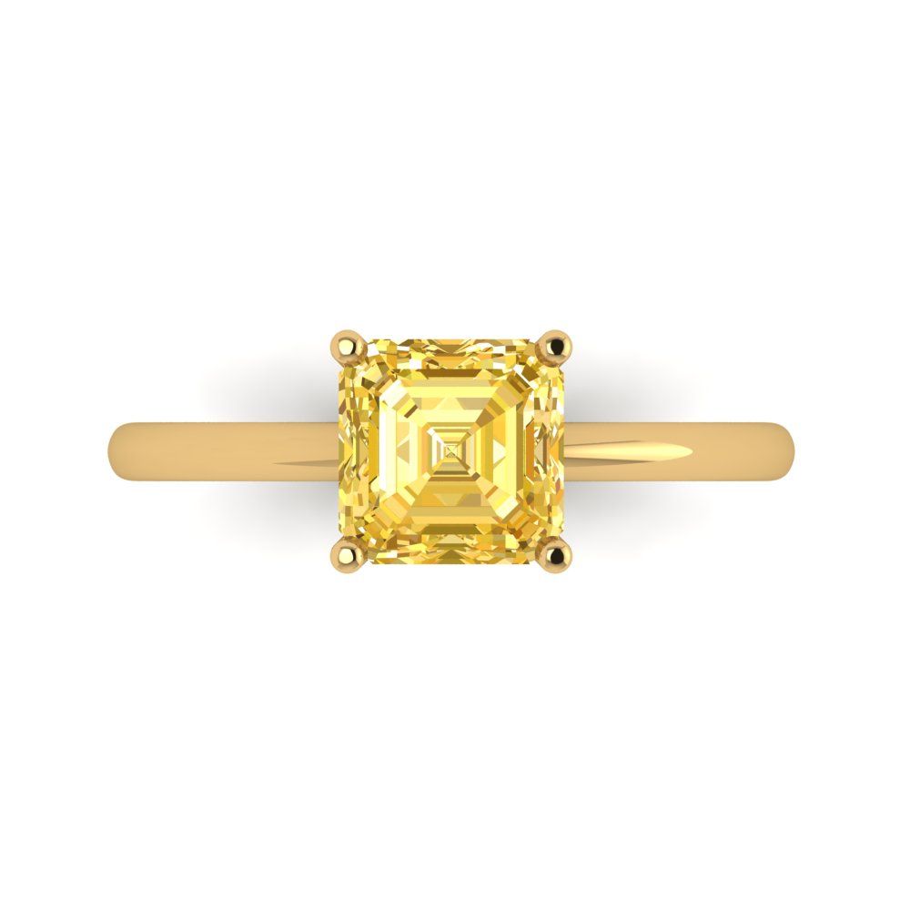 1.5 ct Asscher Cut Simulated Yellow Diamond Solitaire 18K Yellow Gold ...