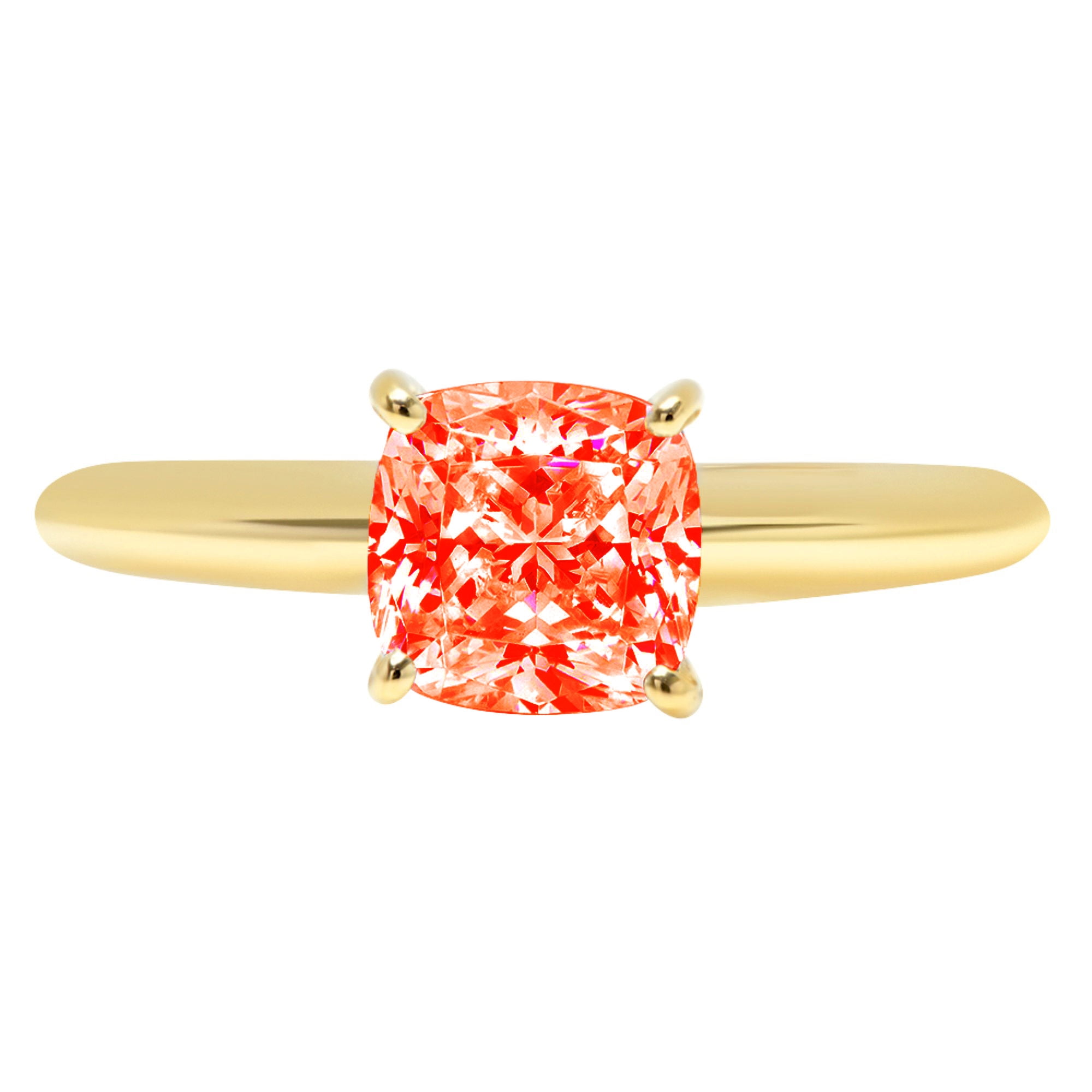 1.5 ct Cushion Cut Simulated Red Diamond Solitaire 18K Yellow Gold ...