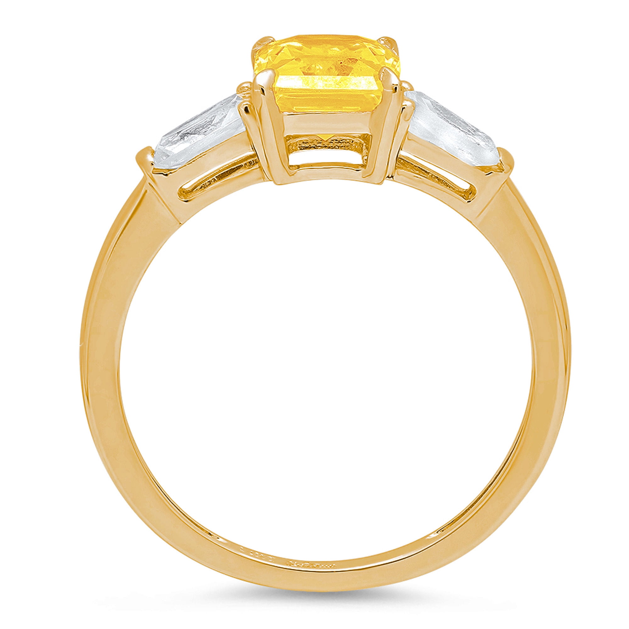 1.5 ct Emerald Cut Natural Citrine Three-Stone Engagement Ring for ...
