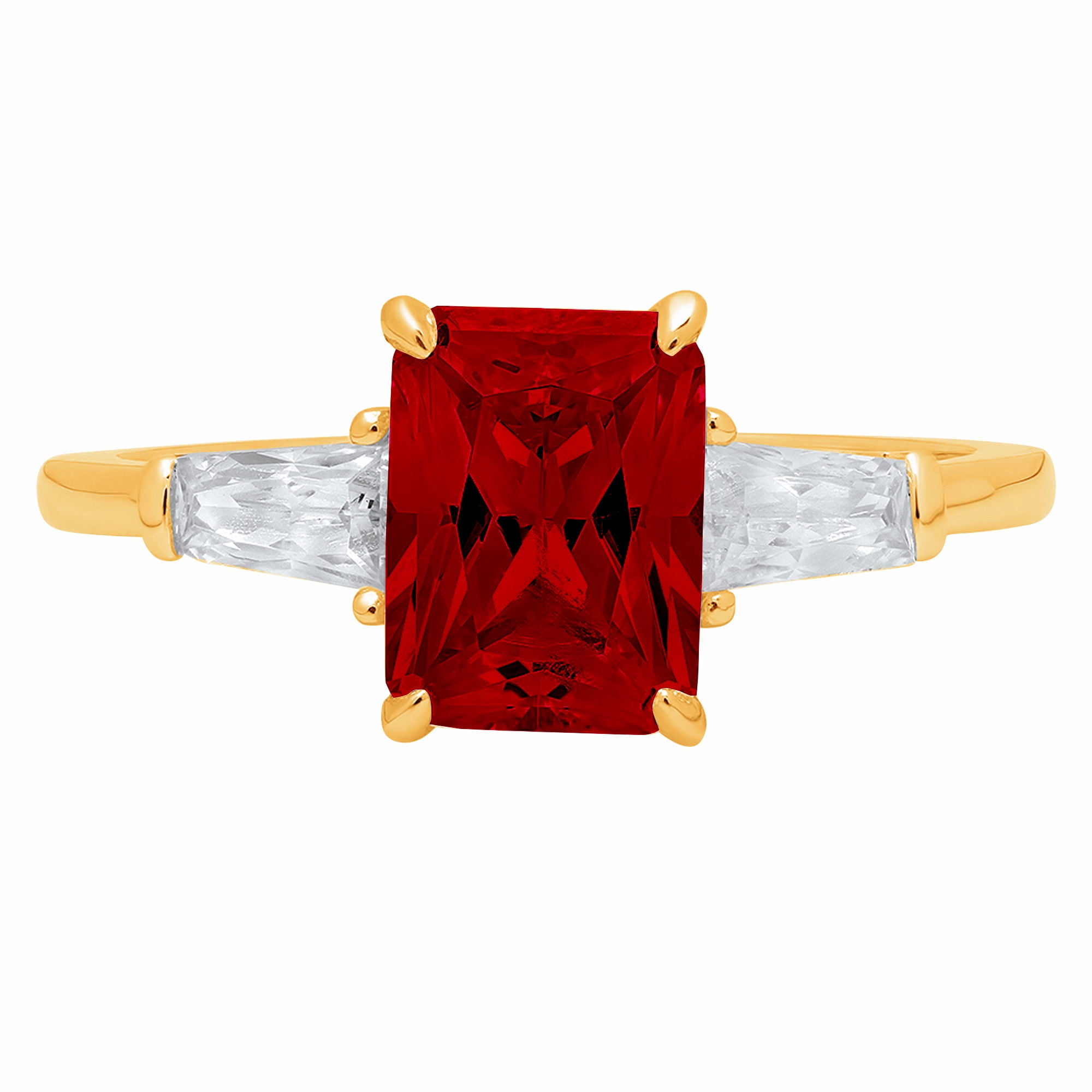 1.5 ct Emerald Cut Natural Garnet 3 Stone 18K Yellow Gold Womens ...