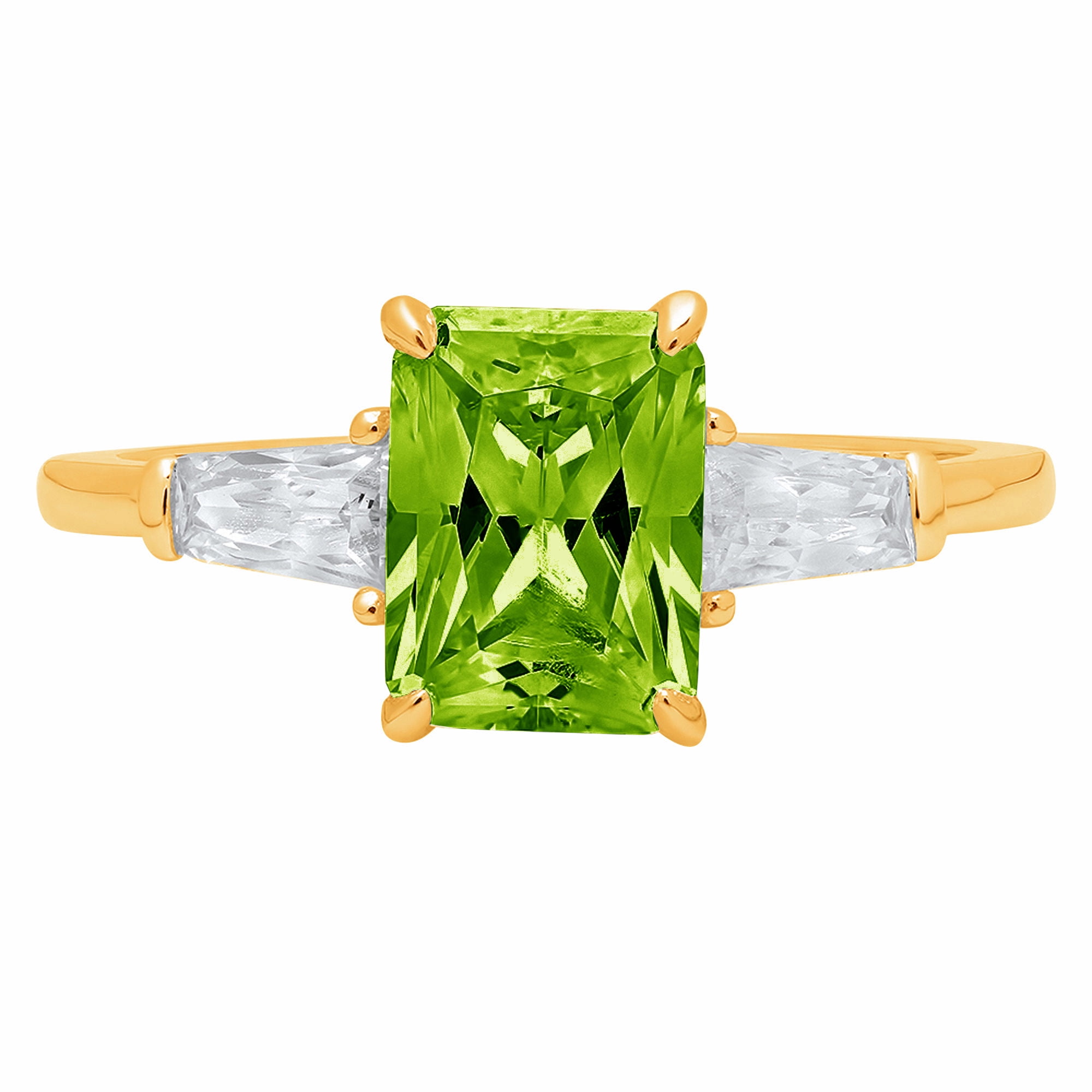 1.5 ct Emerald Cut Natural Peridot 3 Stone 18K Yellow Gold Womens ...