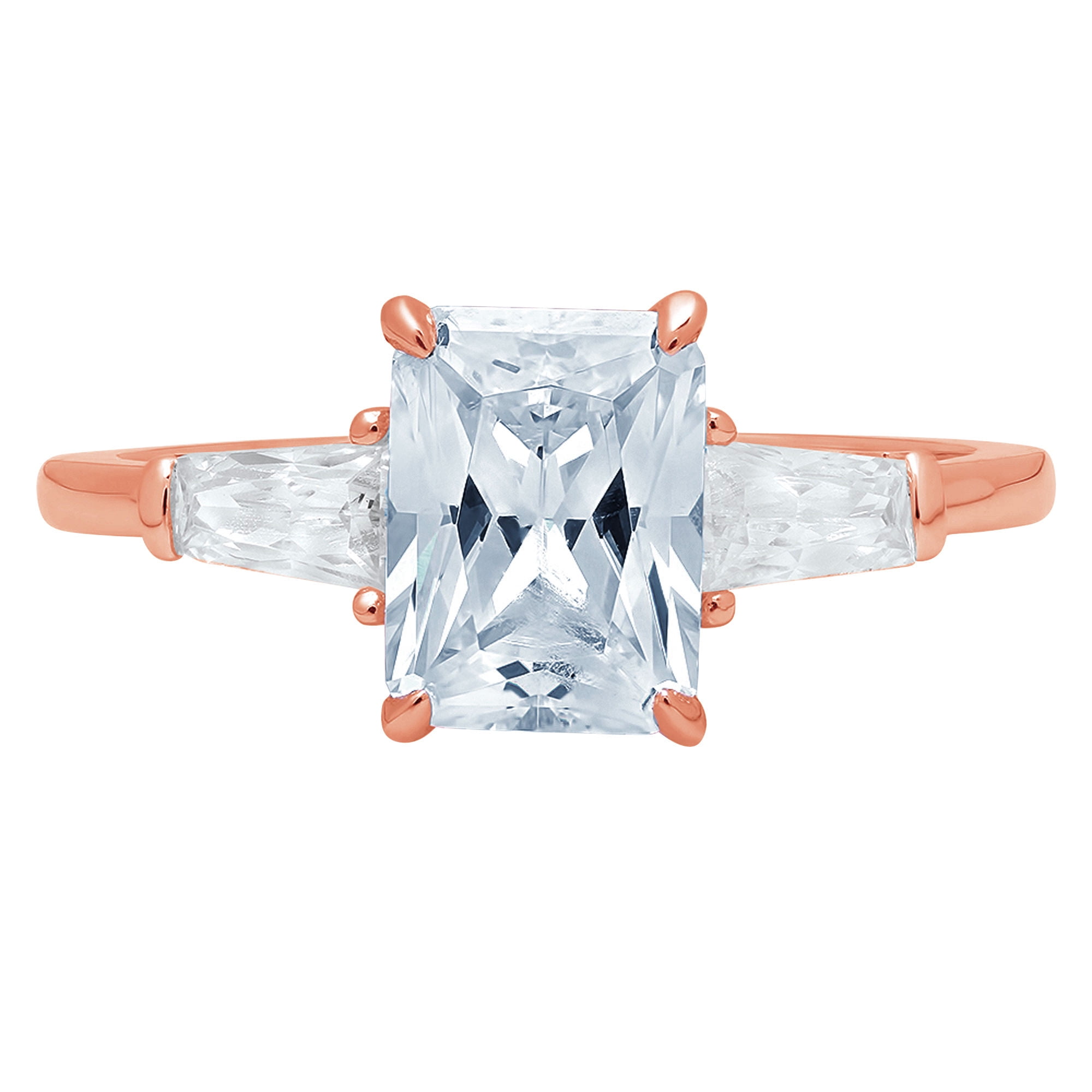 1.5 ct Emerald Cut Natural Swiss Blue Topaz 3 Stone 14K Rose Gold ...