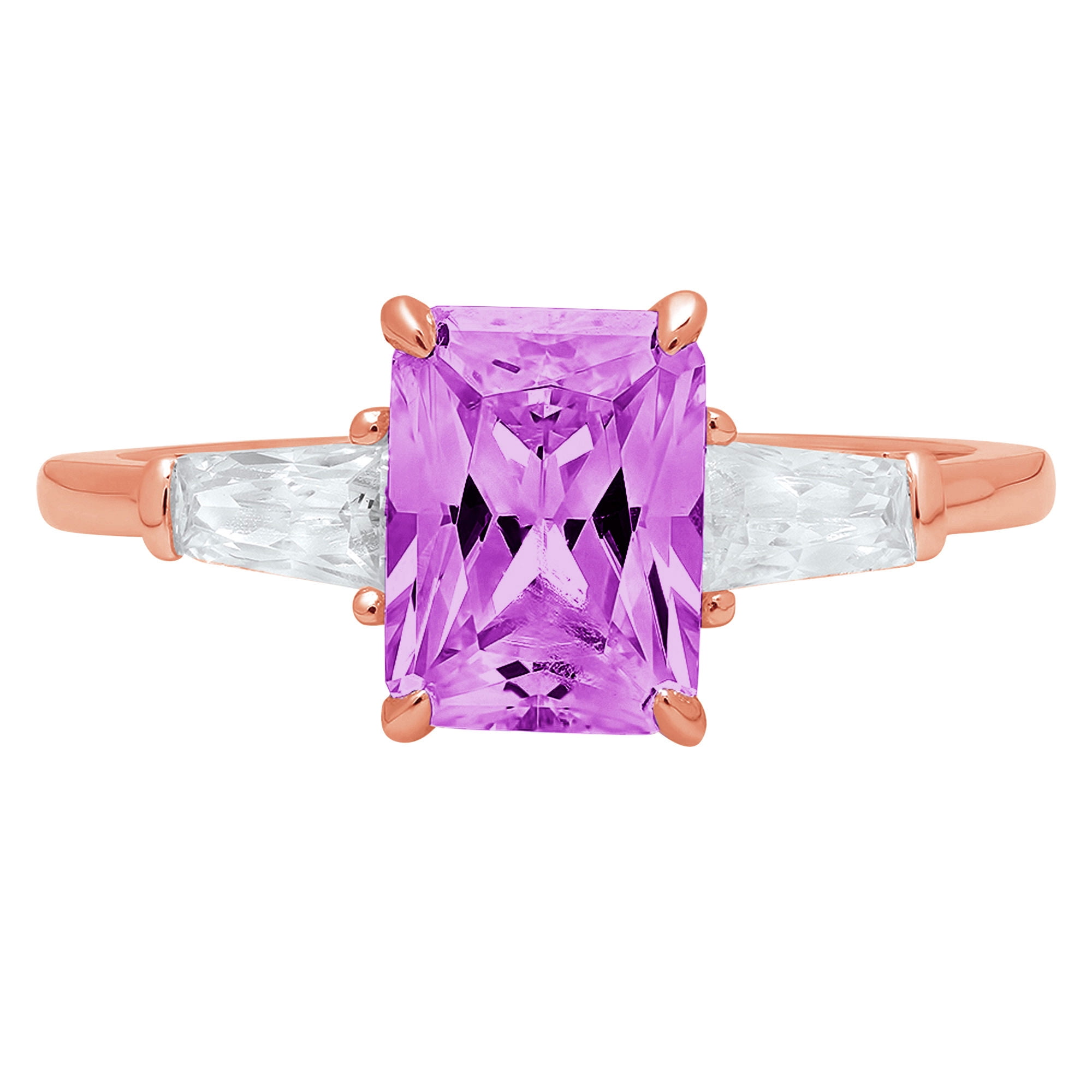 1.5 ct Emerald Cut Simulated Alexandrite 3 Stone 18K Rose Gold Womens ...