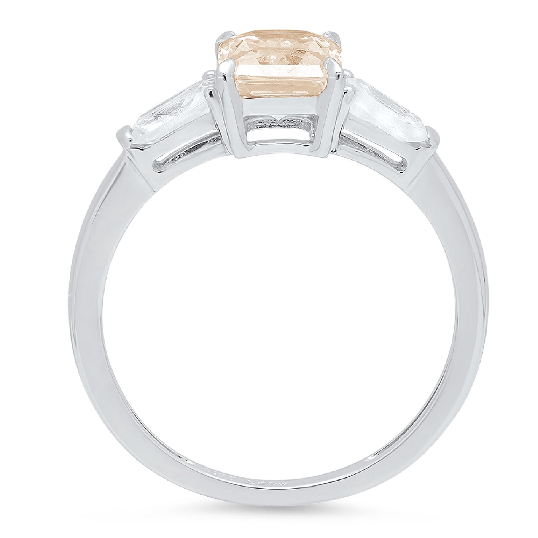 1.5 ct Emerald Cut Simulated Champagne Diamond Three-Stone Engagement ...
