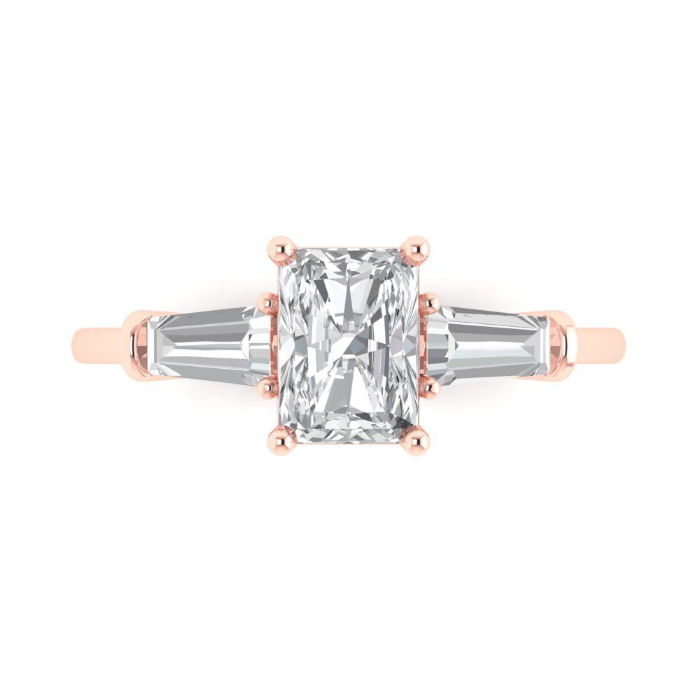 1.5 ct Emerald Cut Simulated Diamond 3 Stone 18K Rose Gold Womens ...