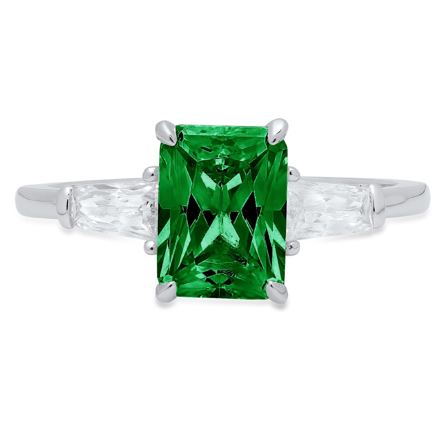 1.5 ct Emerald Cut Simulated Emerald 3 Stone 14K White Gold Womens ...