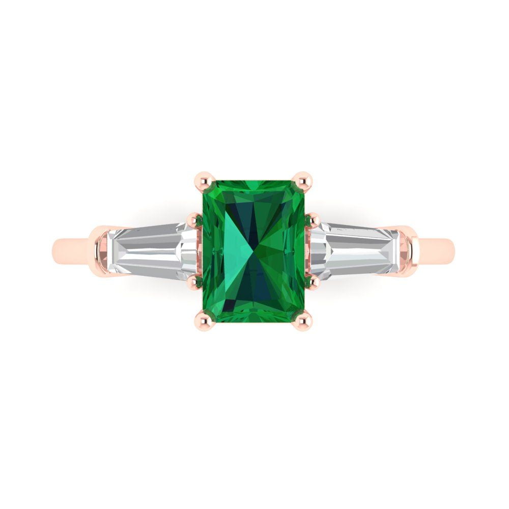 1.5 ct Emerald Cut Simulated Emerald 3 Stone 18K Rose Gold Womens ...