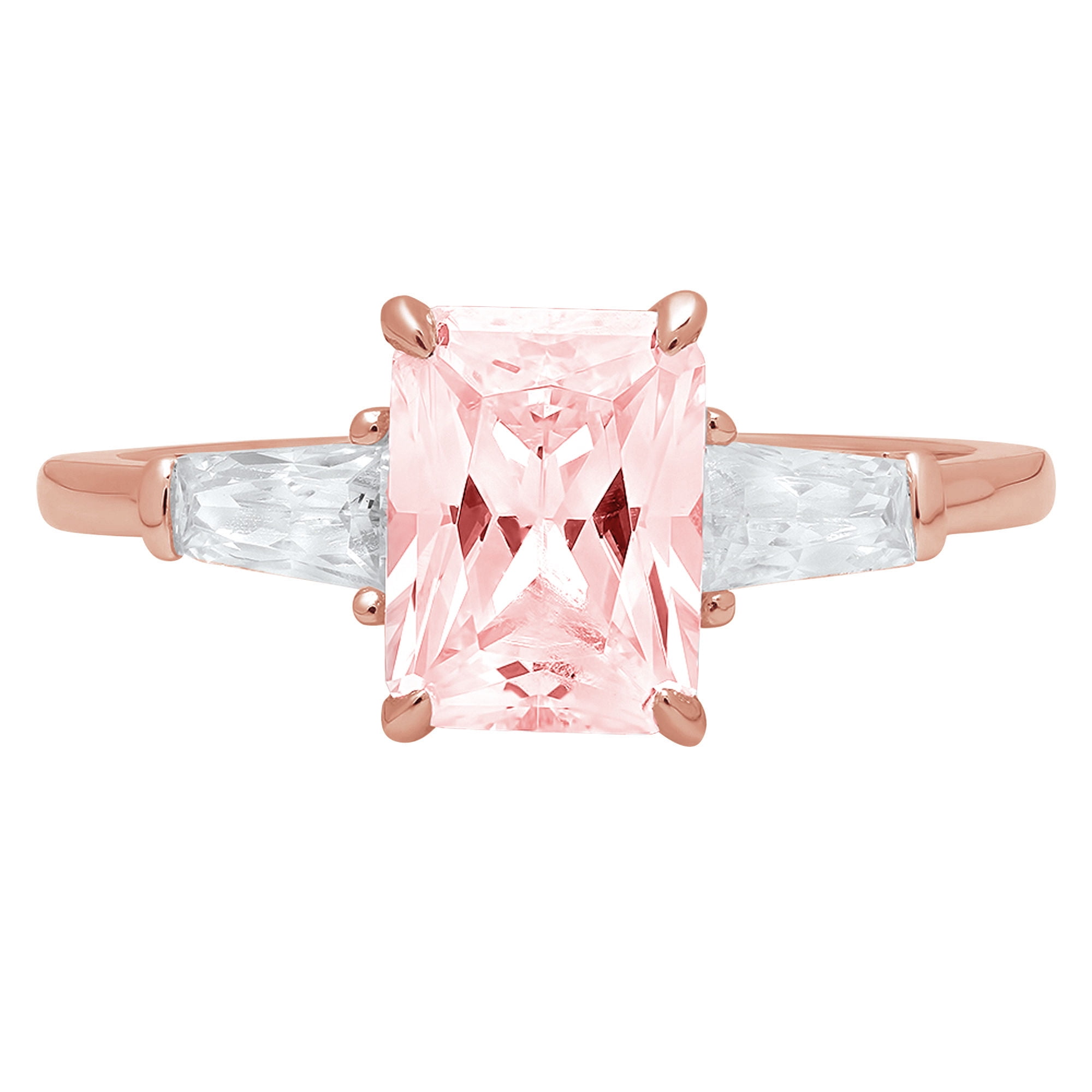1.5 ct Emerald Cut Simulated Pink Diamond 3 Stone 14K Rose Gold Womens ...