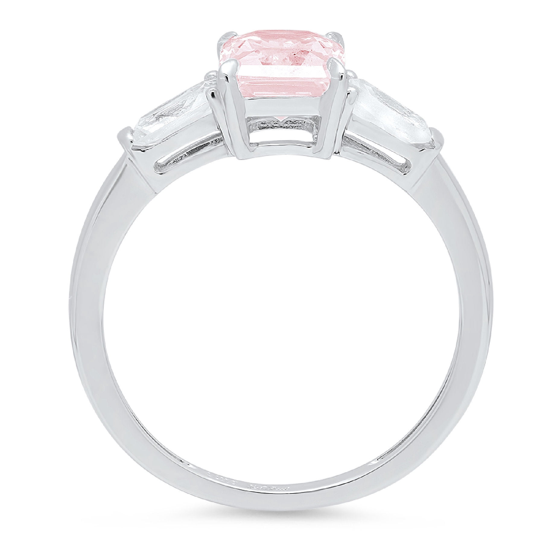 1.5 ct Emerald Cut Simulated Pink Diamond Three-Stone Engagement Ring ...