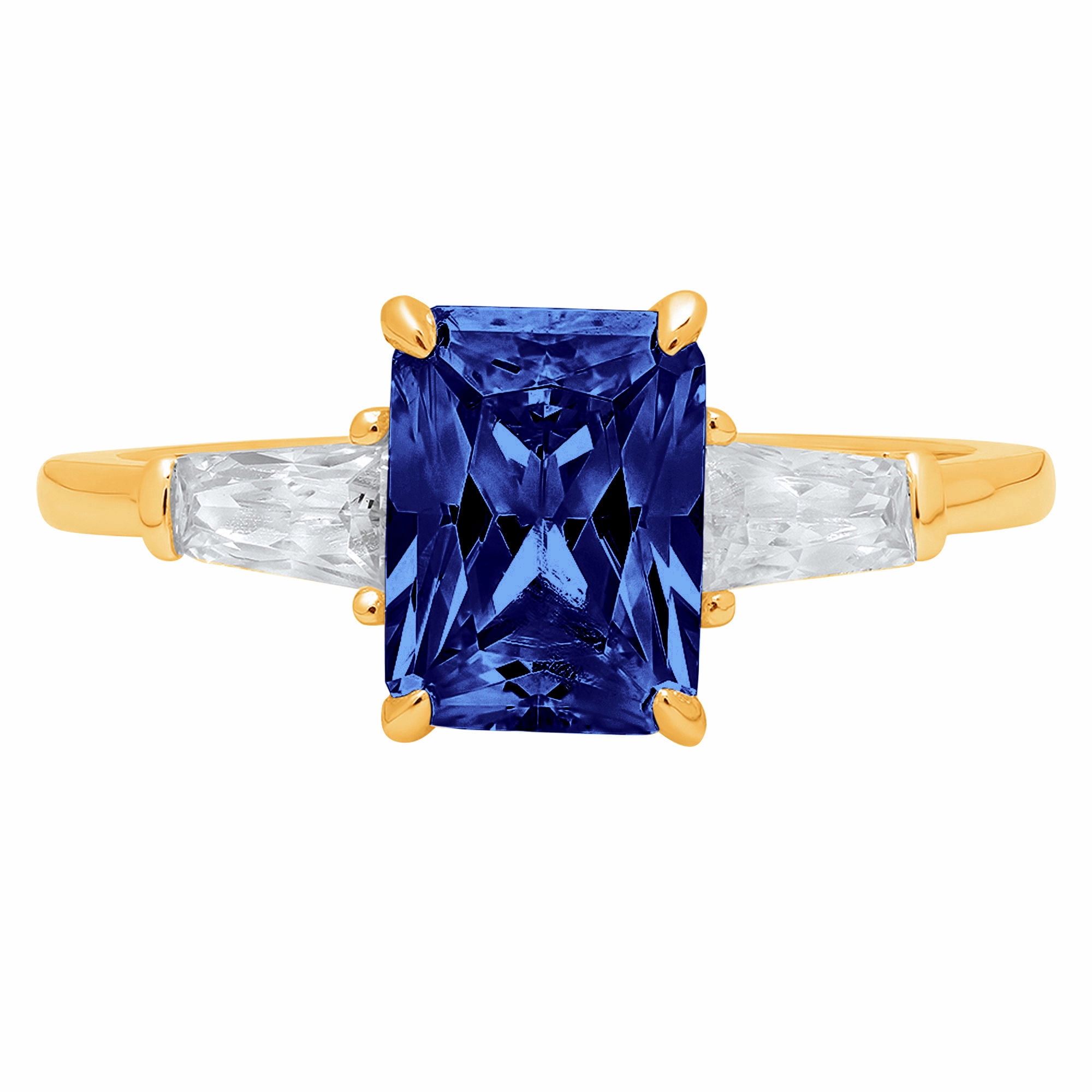 1.5 ct Emerald Cut Simulated Tanzanite 3 Stone 14K Yellow Gold Womens ...