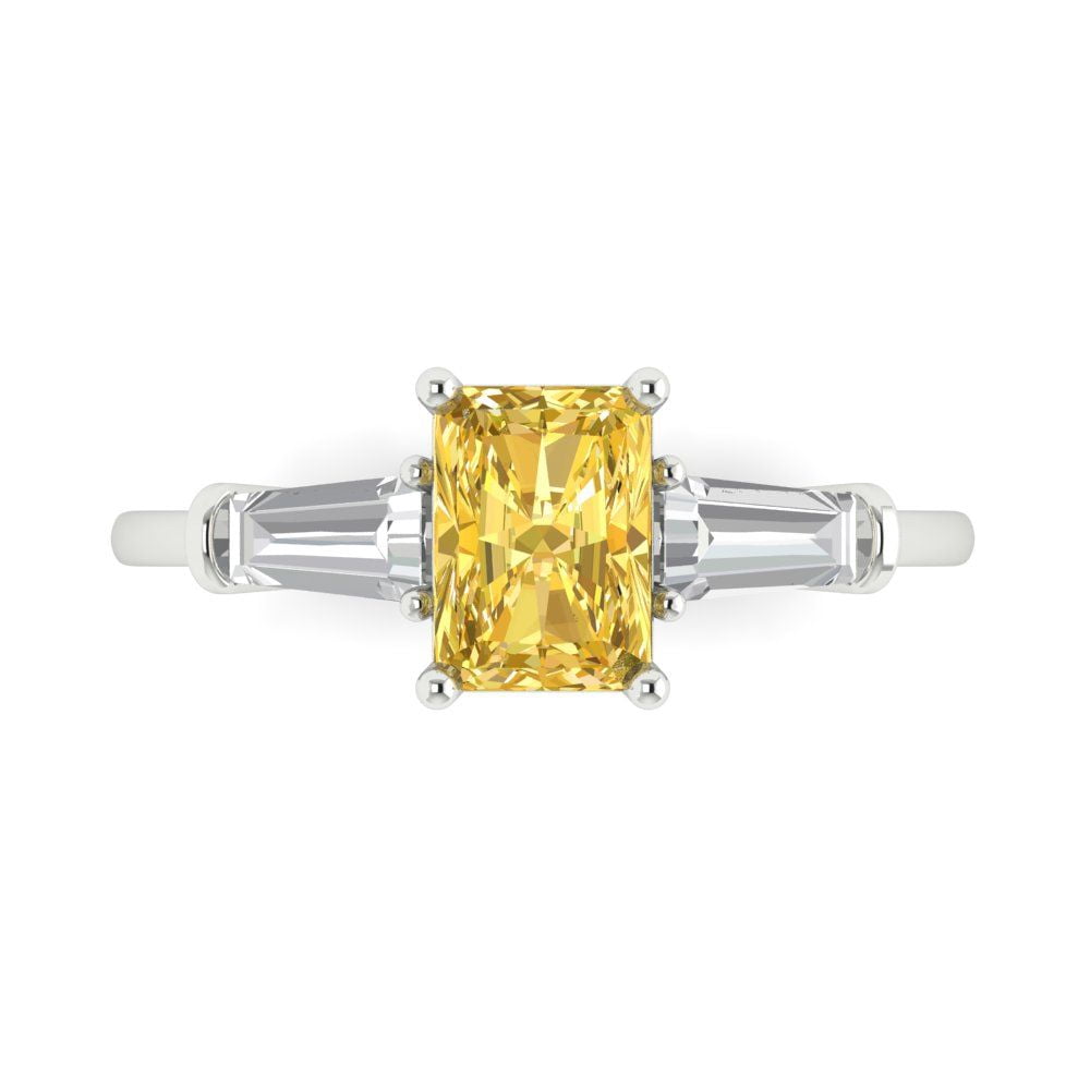 1.5 ct Emerald Cut Simulated Yellow Diamond 3 Stone 14K White Gold ...