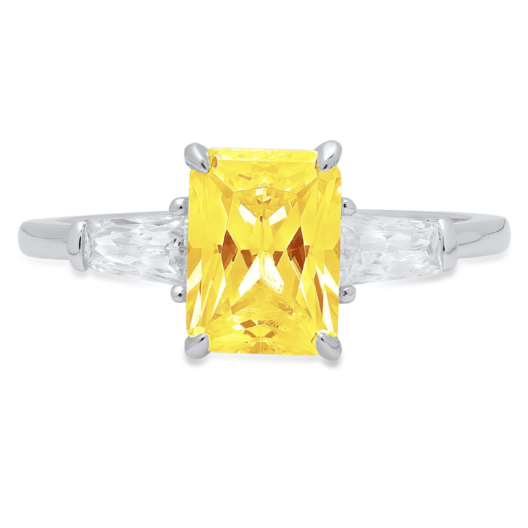 1.5 ct Emerald Cut Simulated Yellow Diamond 3 Stone 14K White Gold ...