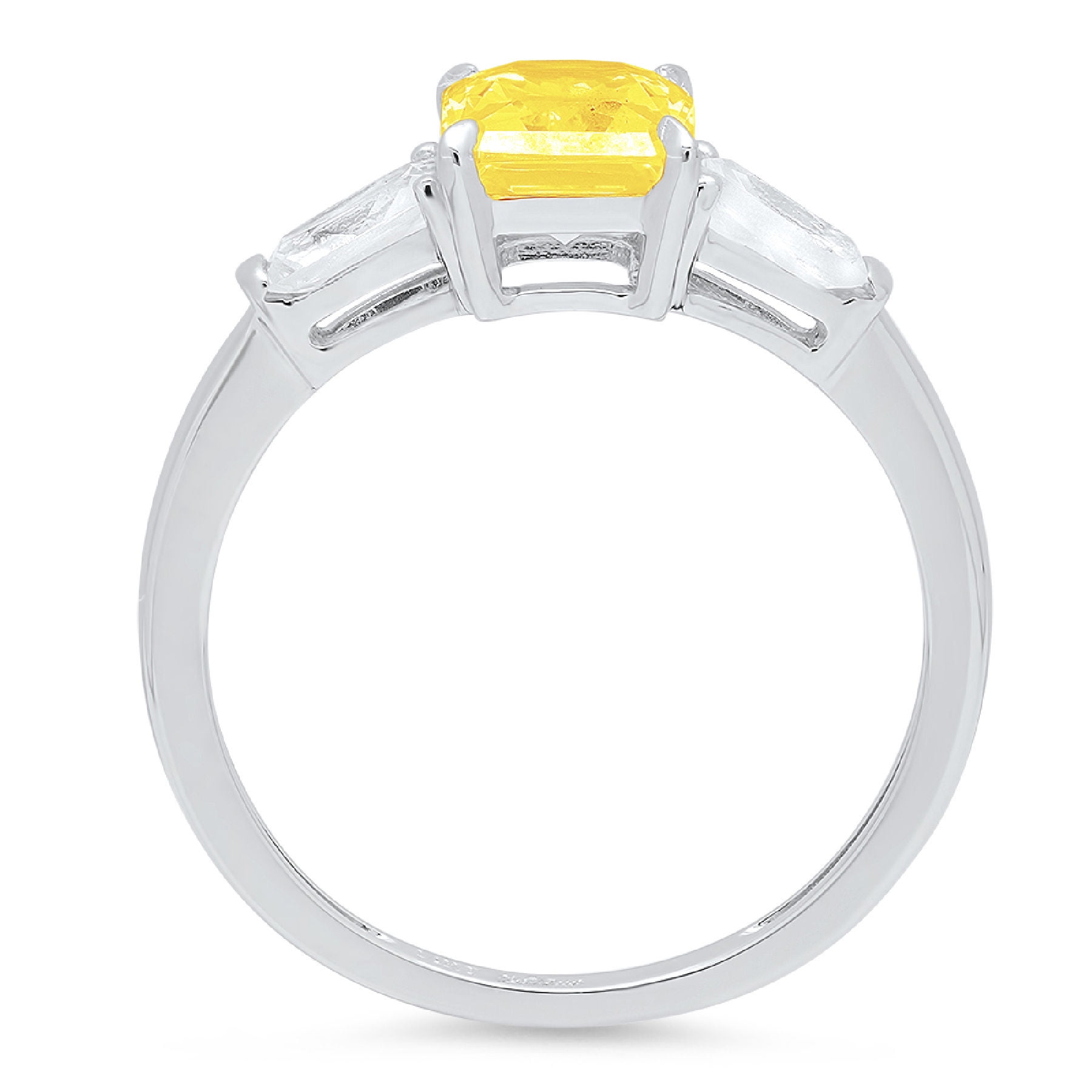 1.5 ct Emerald Cut Simulated Yellow Diamond Three-Stone Engagement Ring ...